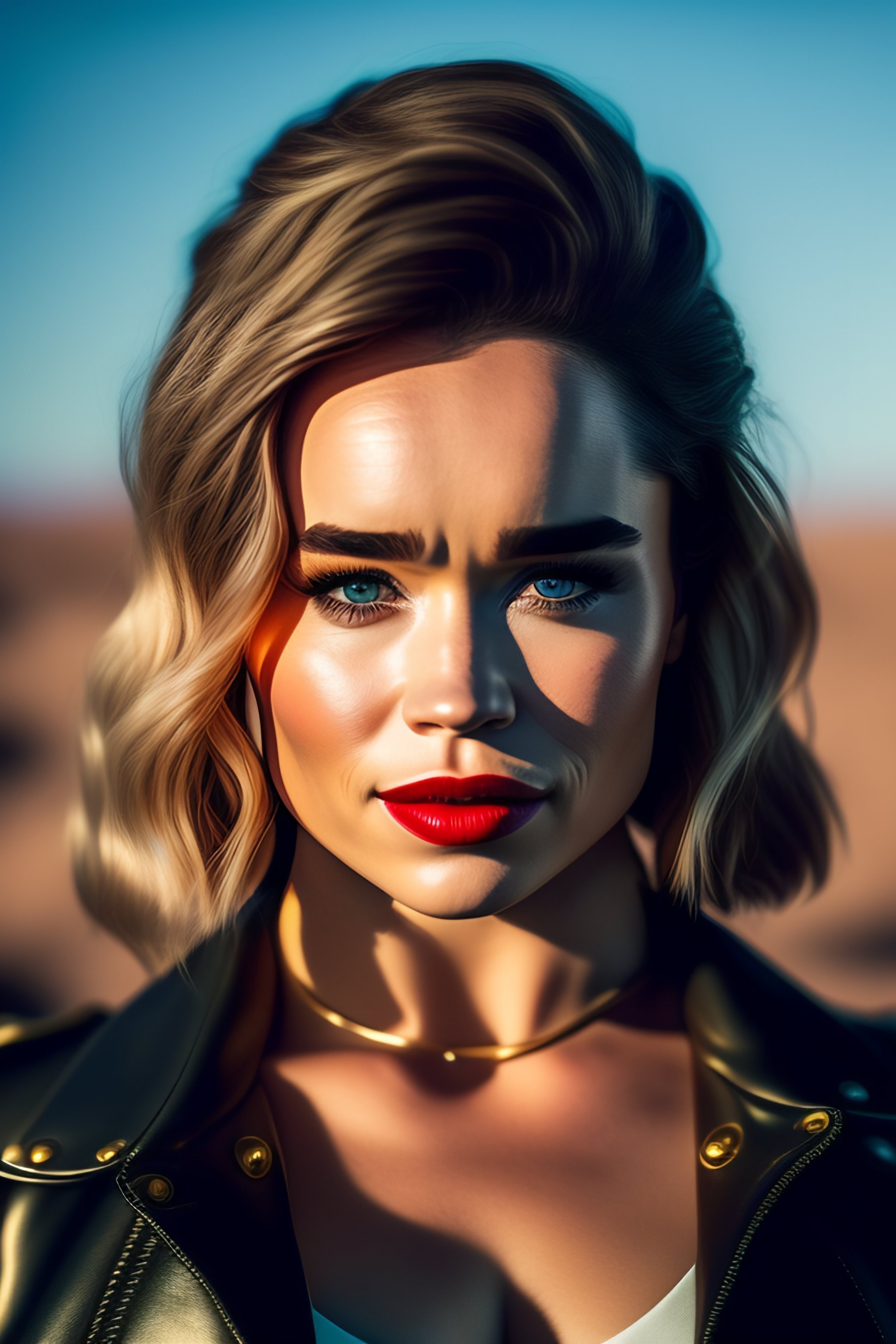 Lexica - Studio photo of Emilia Clarke as Sarah Connor,Kodak Ultra Max ...