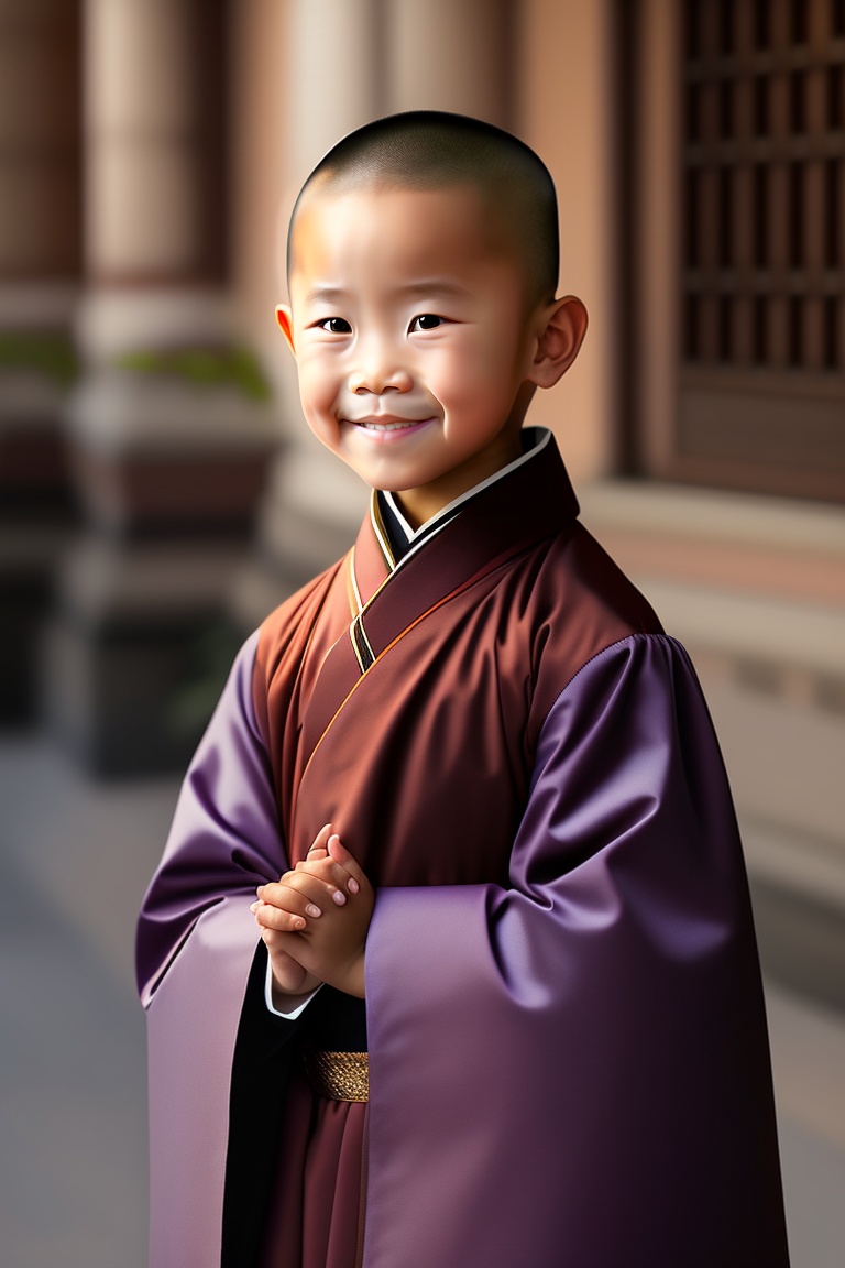 Lexica - A child, a young Chinese monk, wearing a cassock, hands folded ...