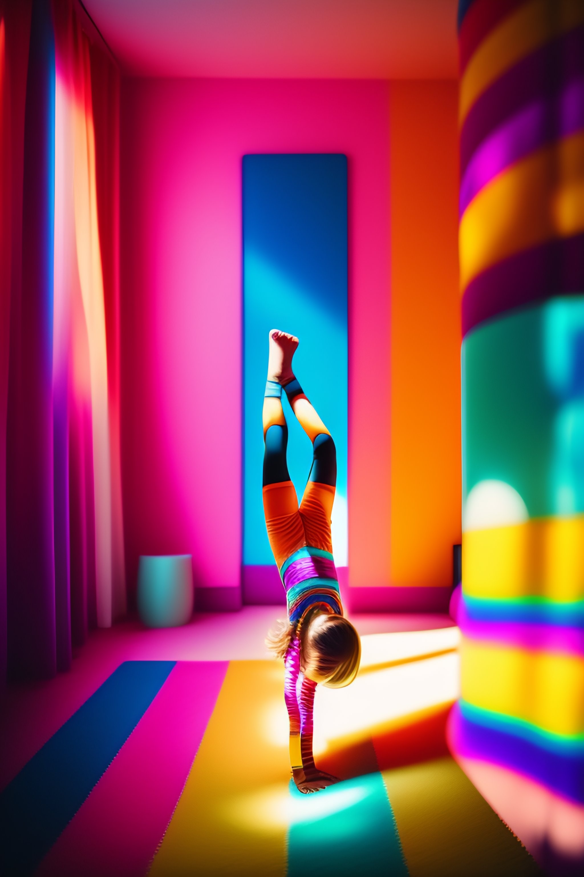 Lexica - Very detailed photography of a young girl doing a handstand in ...