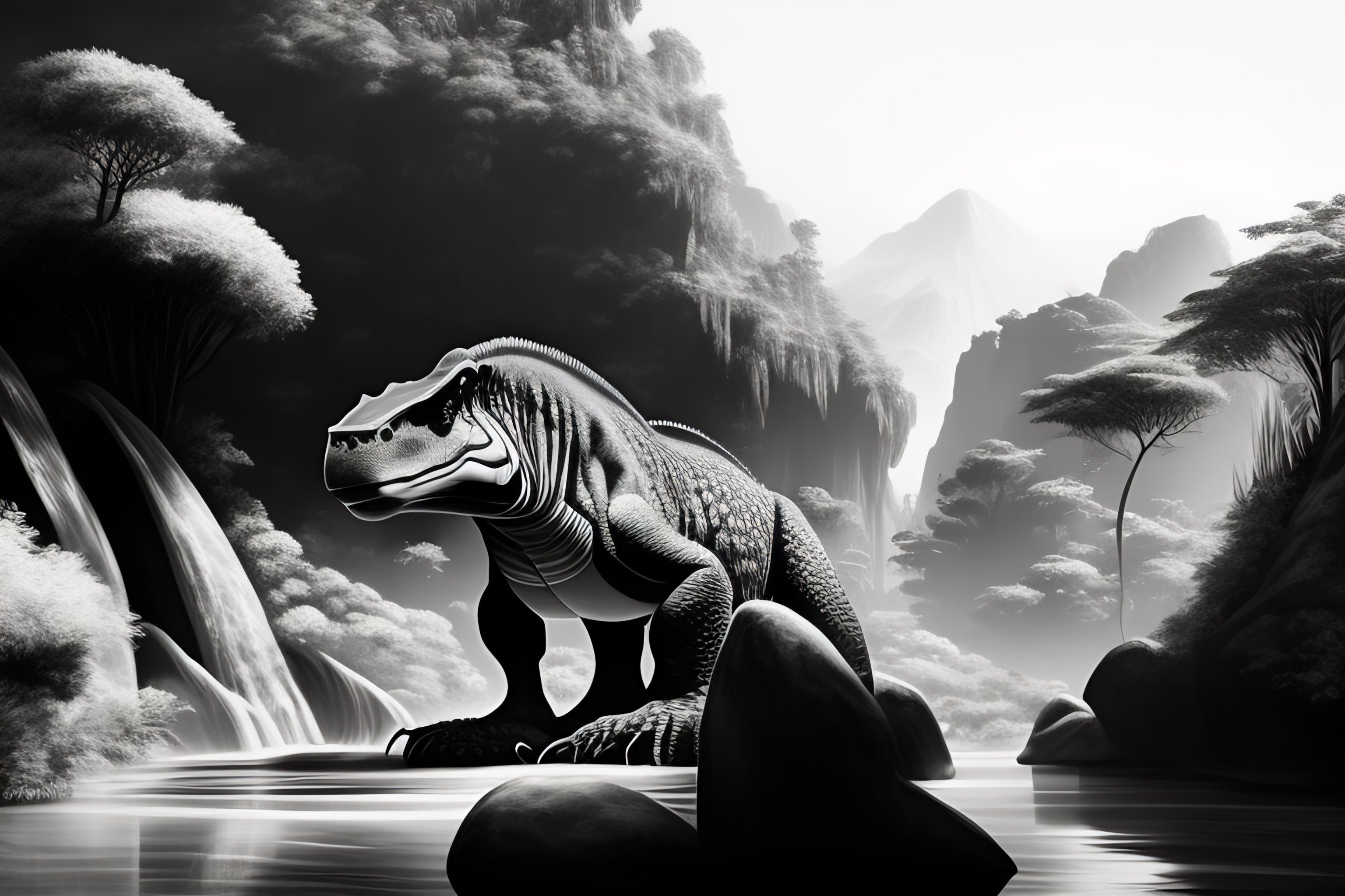 Lexica - Big imposing Trex standing in front of a little muscular ...