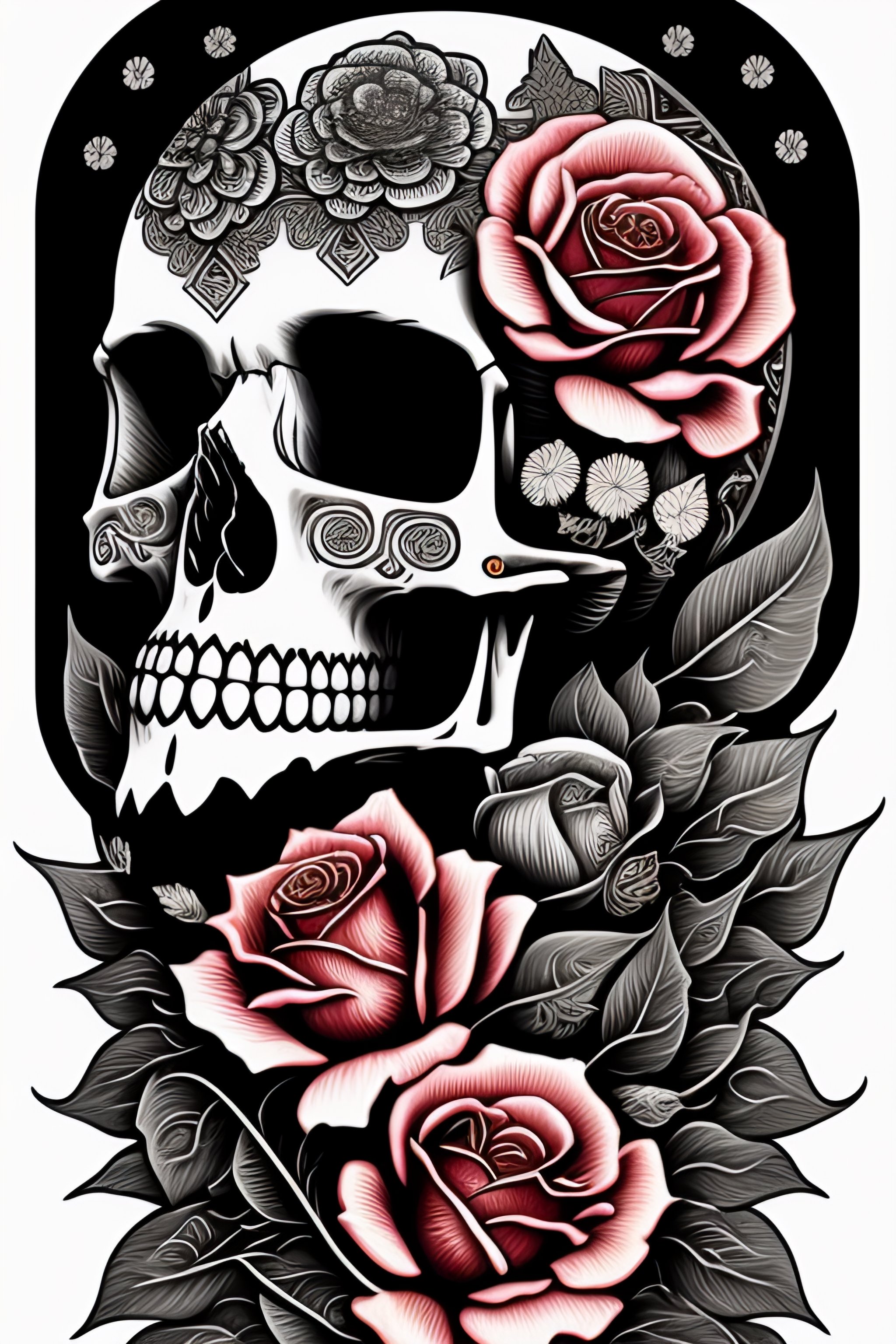 Skull With Roses Drawing