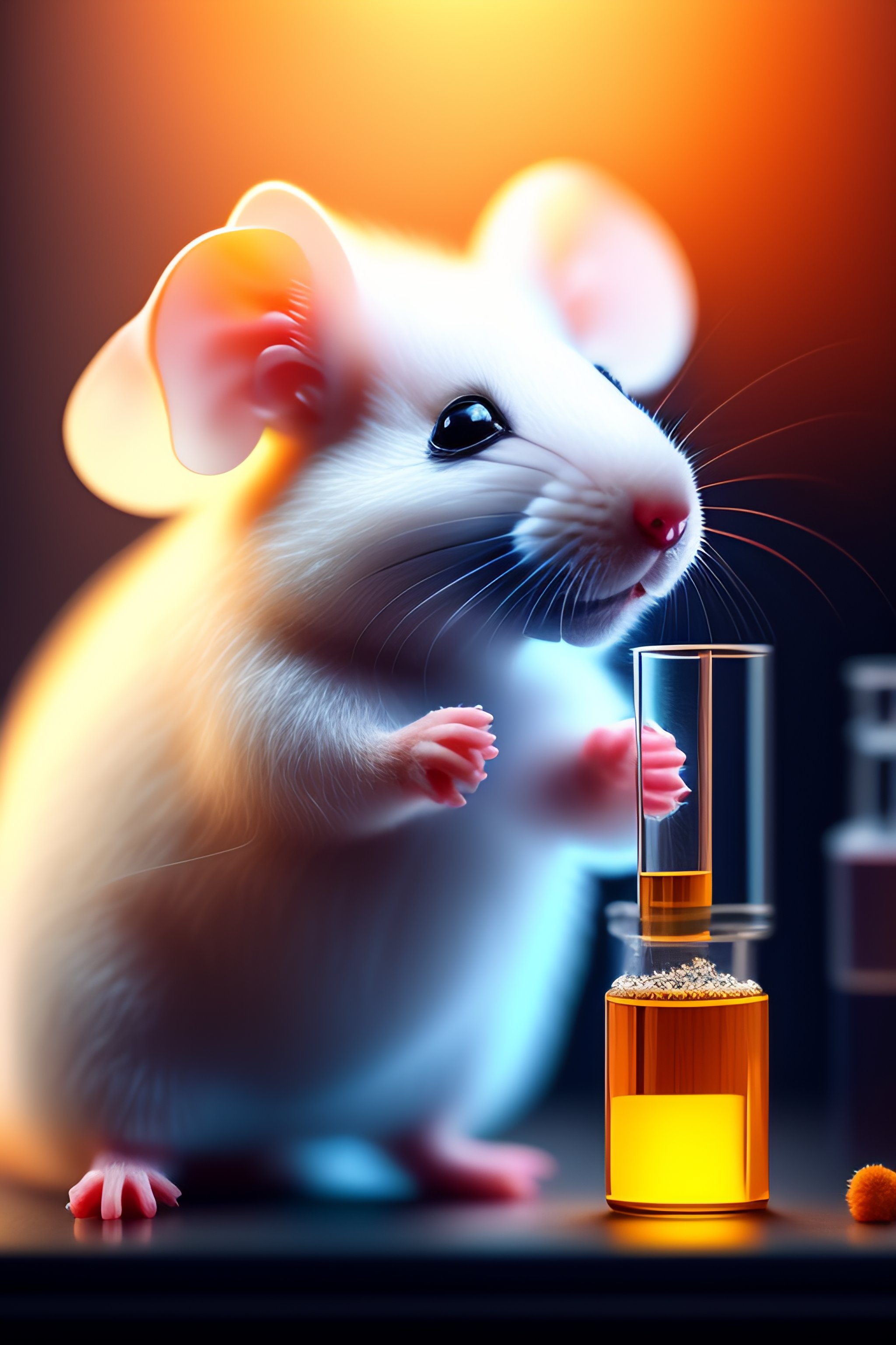 Lexica - A 3d render of a cute fuzzy pet rat dressed in a white lab ...
