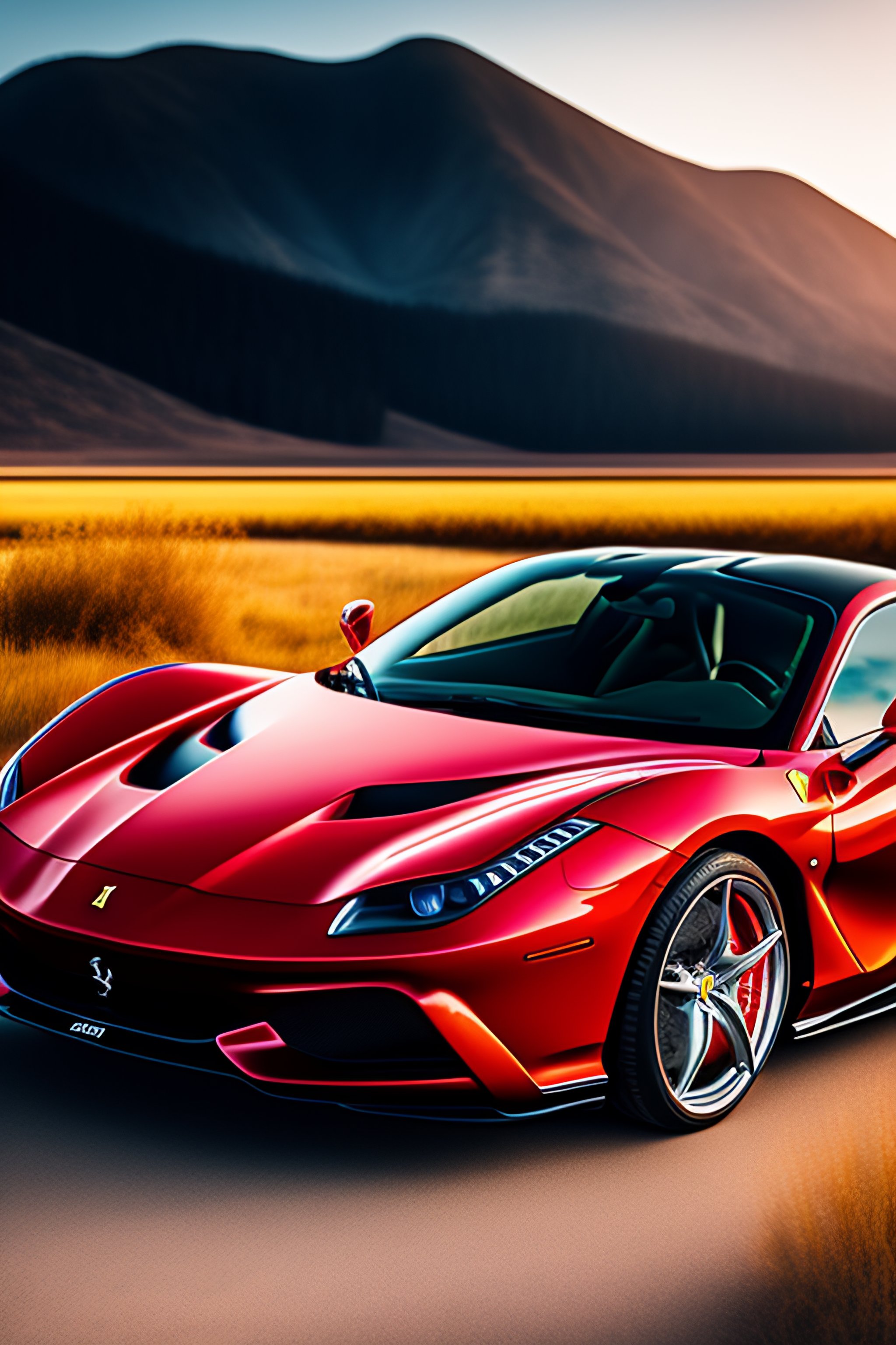 Lexica - Super appealing ferrari close up surounded by epic scenery ...