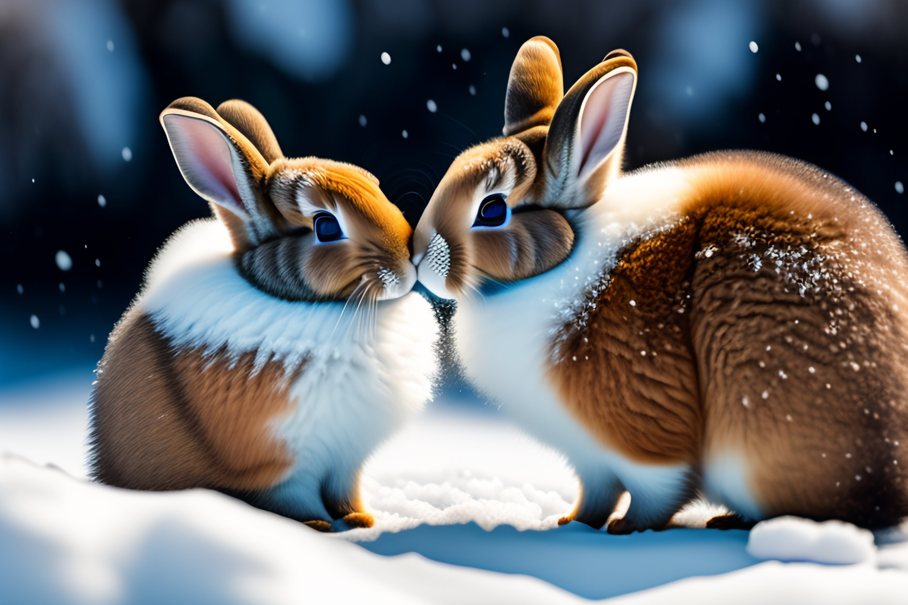 Lexica - Fluffy bunnies kissing in the snow
