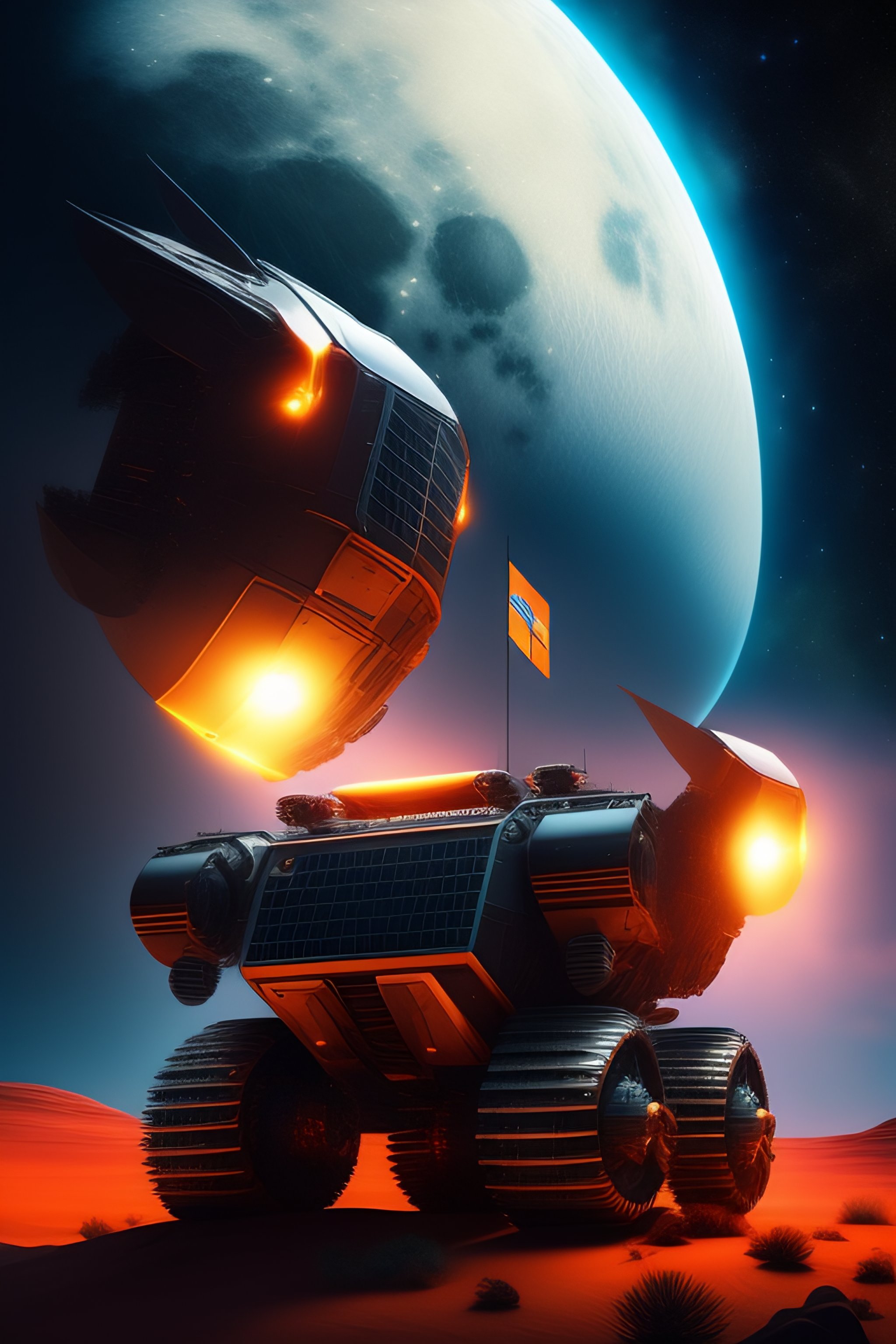 Lexica - Two large transformer type of robots fighting on the moon in ...