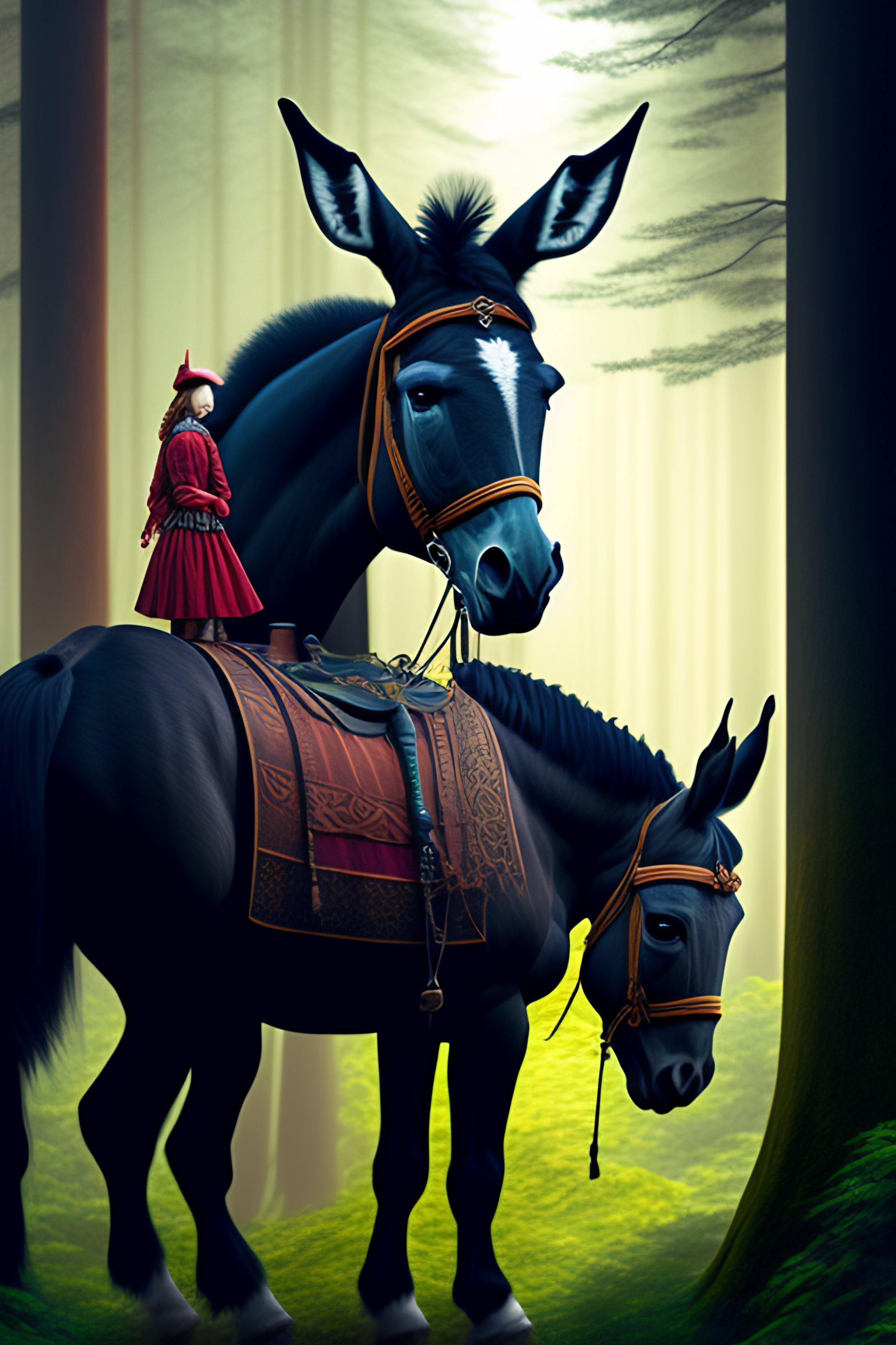 Lexica - A donkey with a witch and and a pirate in a beech forest ...