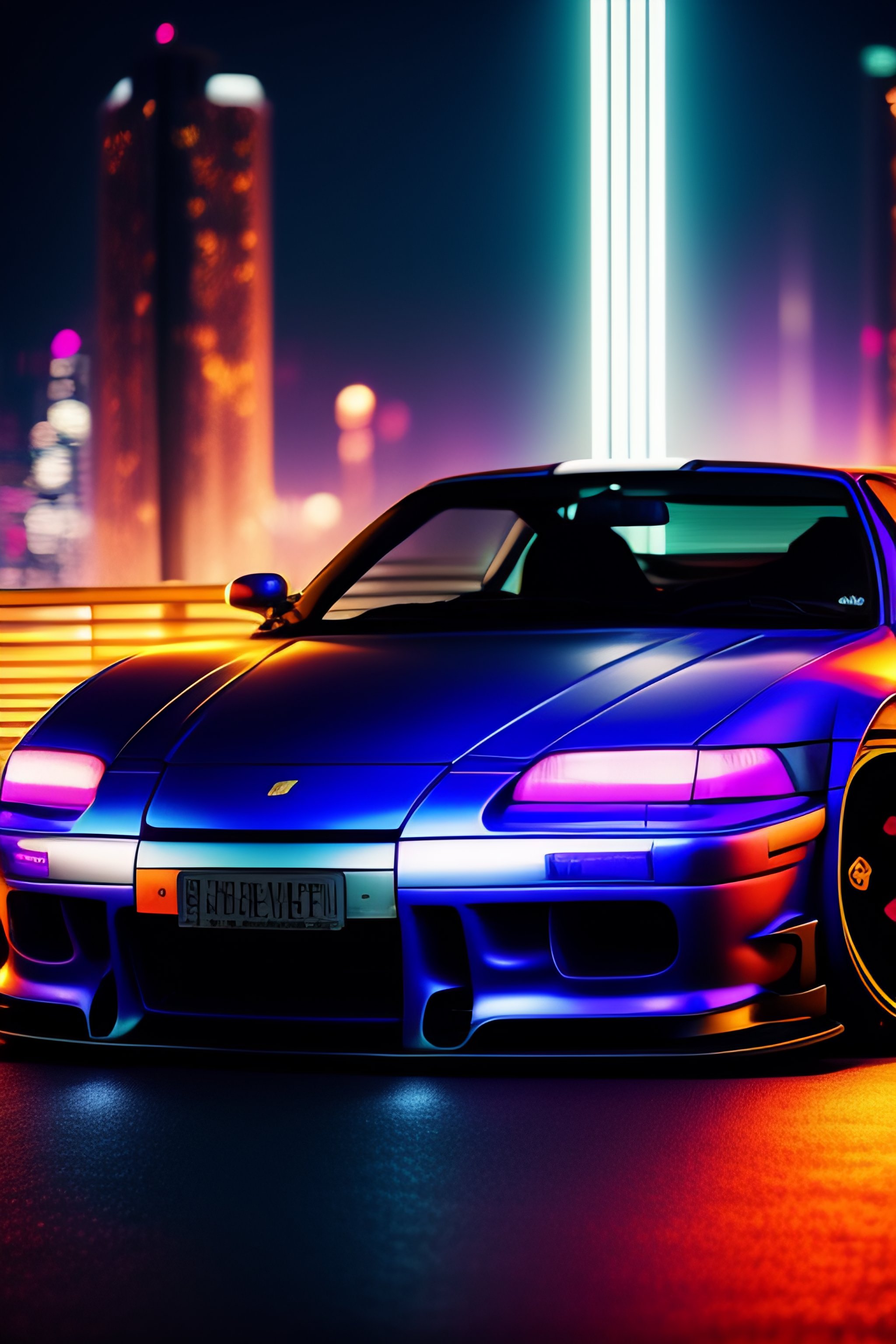 Lexica - Car z32, cyberpunk, city skyline, night, colorful,