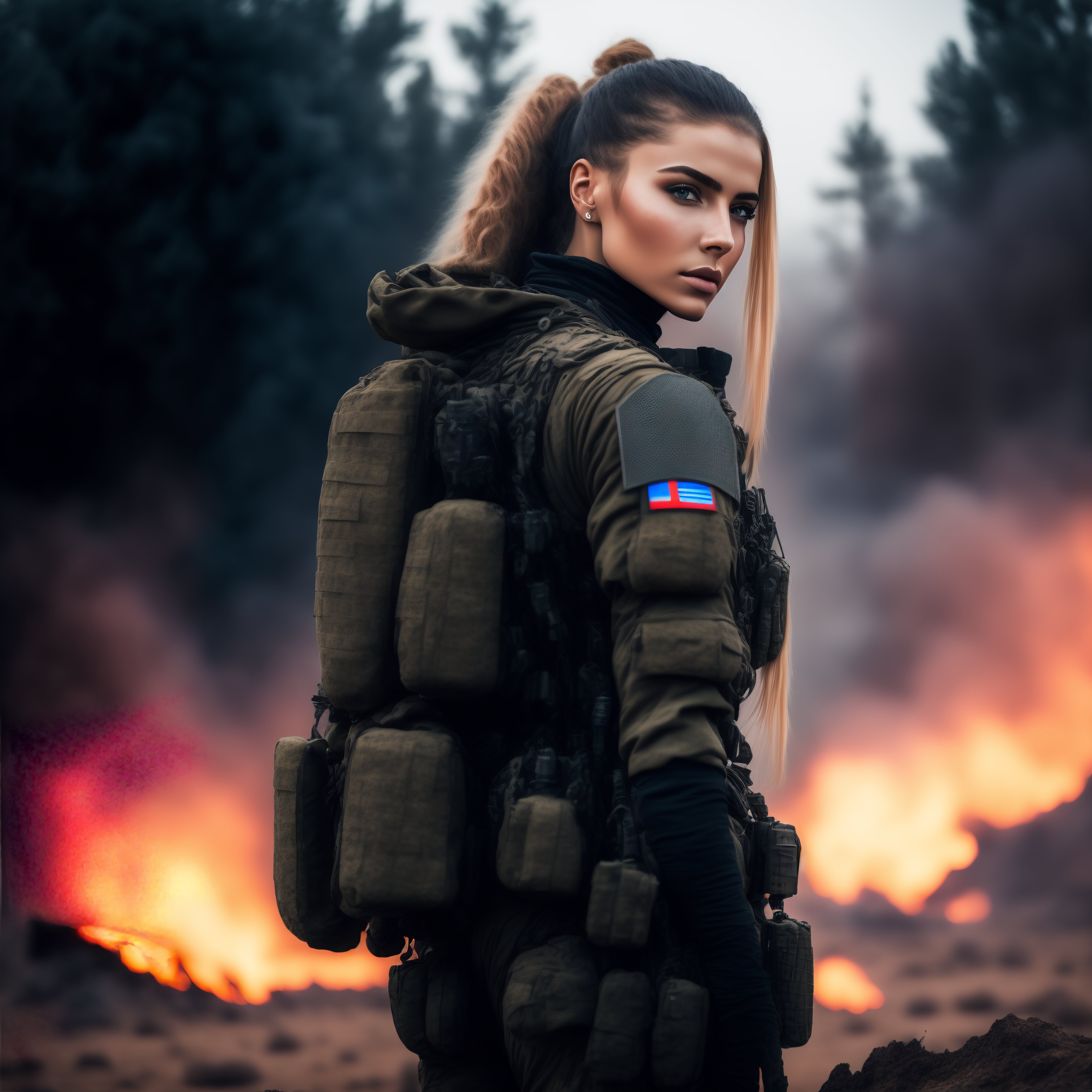 Lexica - A cyber beautiful Russian girl warrior in a burnt land ...