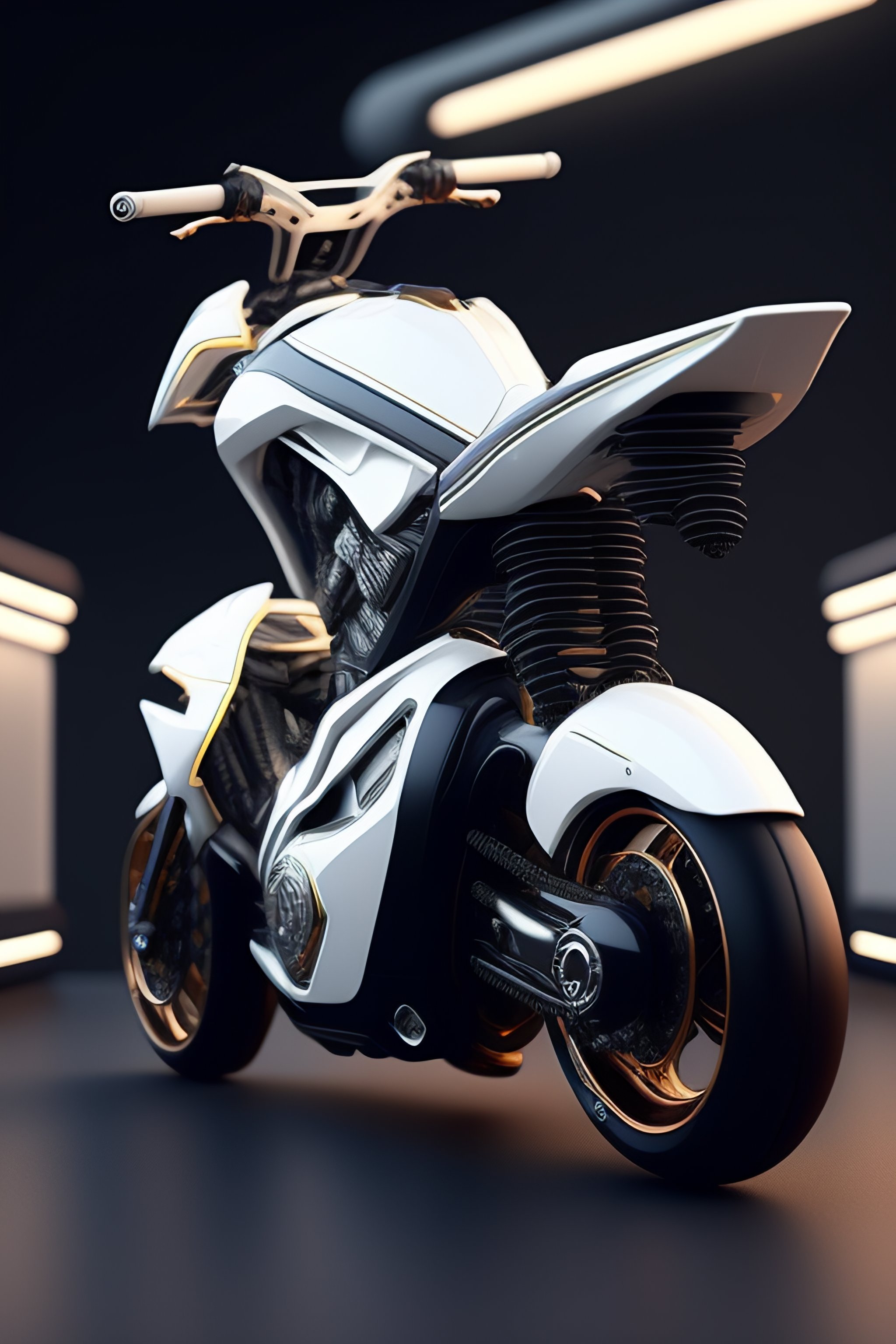 Lexica - White pearl and carbon fiber armoured motorbike in a style of ...