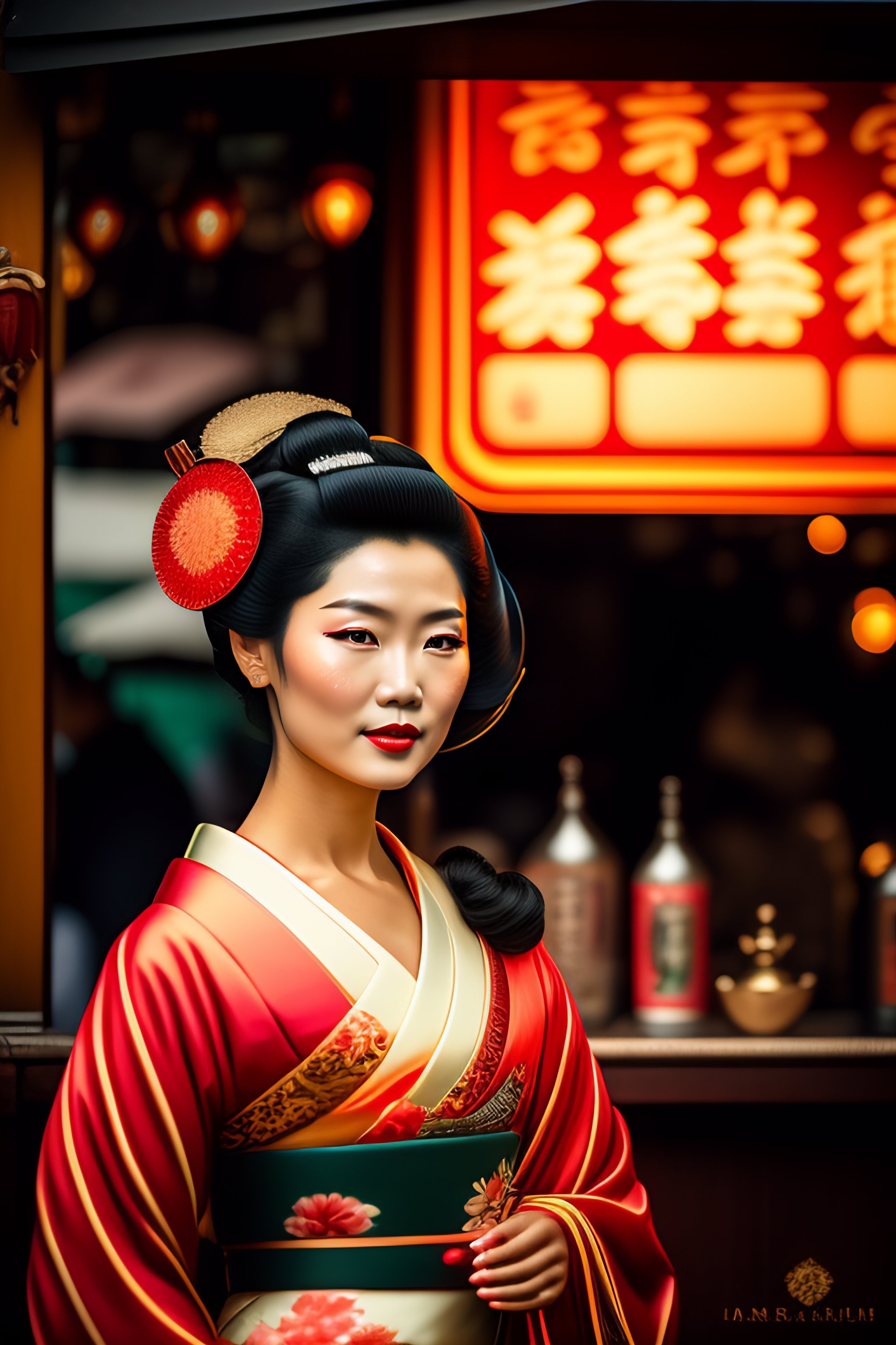 Lexica - Japanese geisha retro, serving caipirinha in Brazilian kiosk