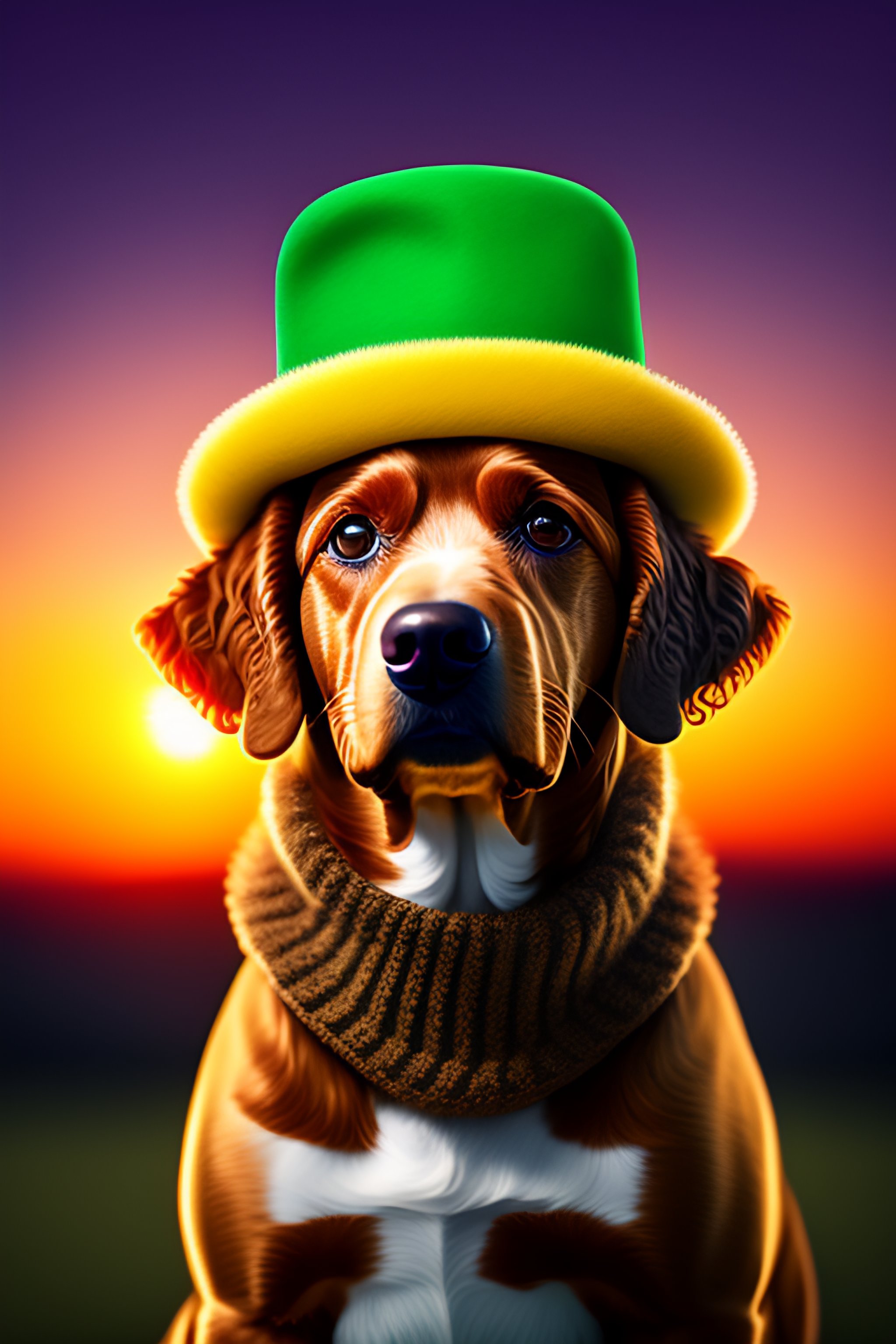 Lexica - Toy poodle wearing a St Patricks hat, sunset rim light