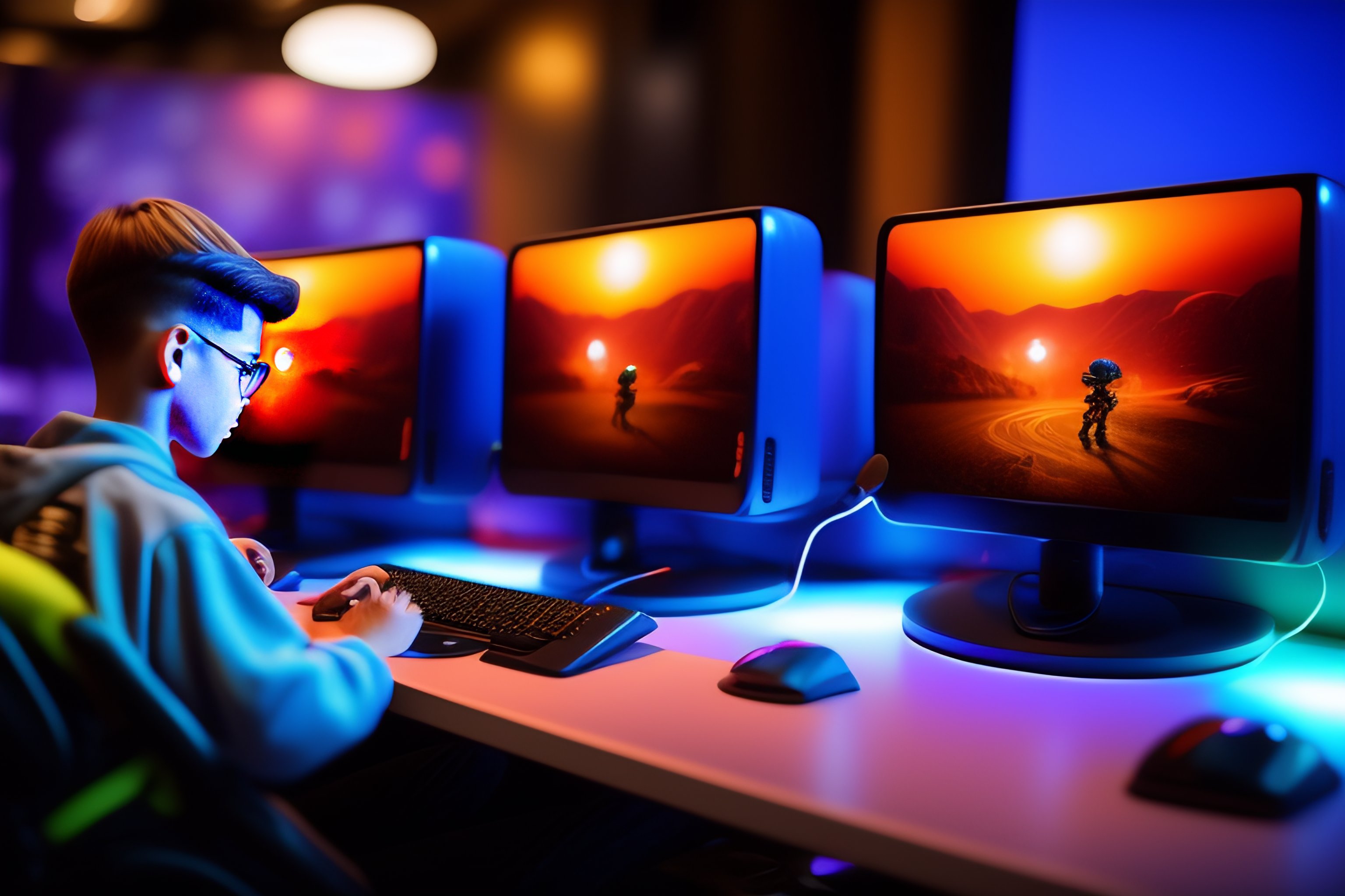 Lexica - Bright Pixar art boys European appearance playing computer ...