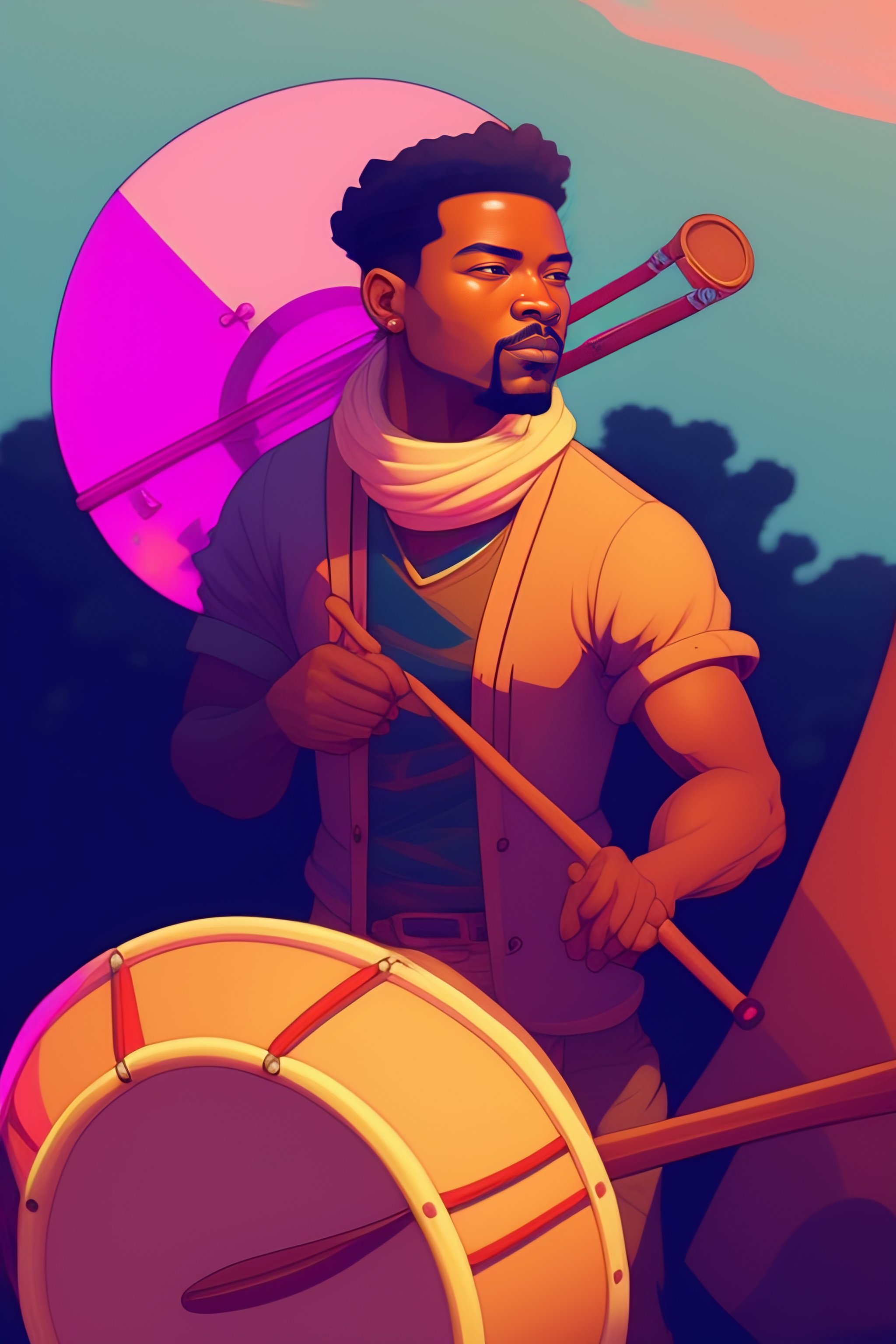 Lexica - A study of cell shaded cartoon of a man playing cuban drum ...