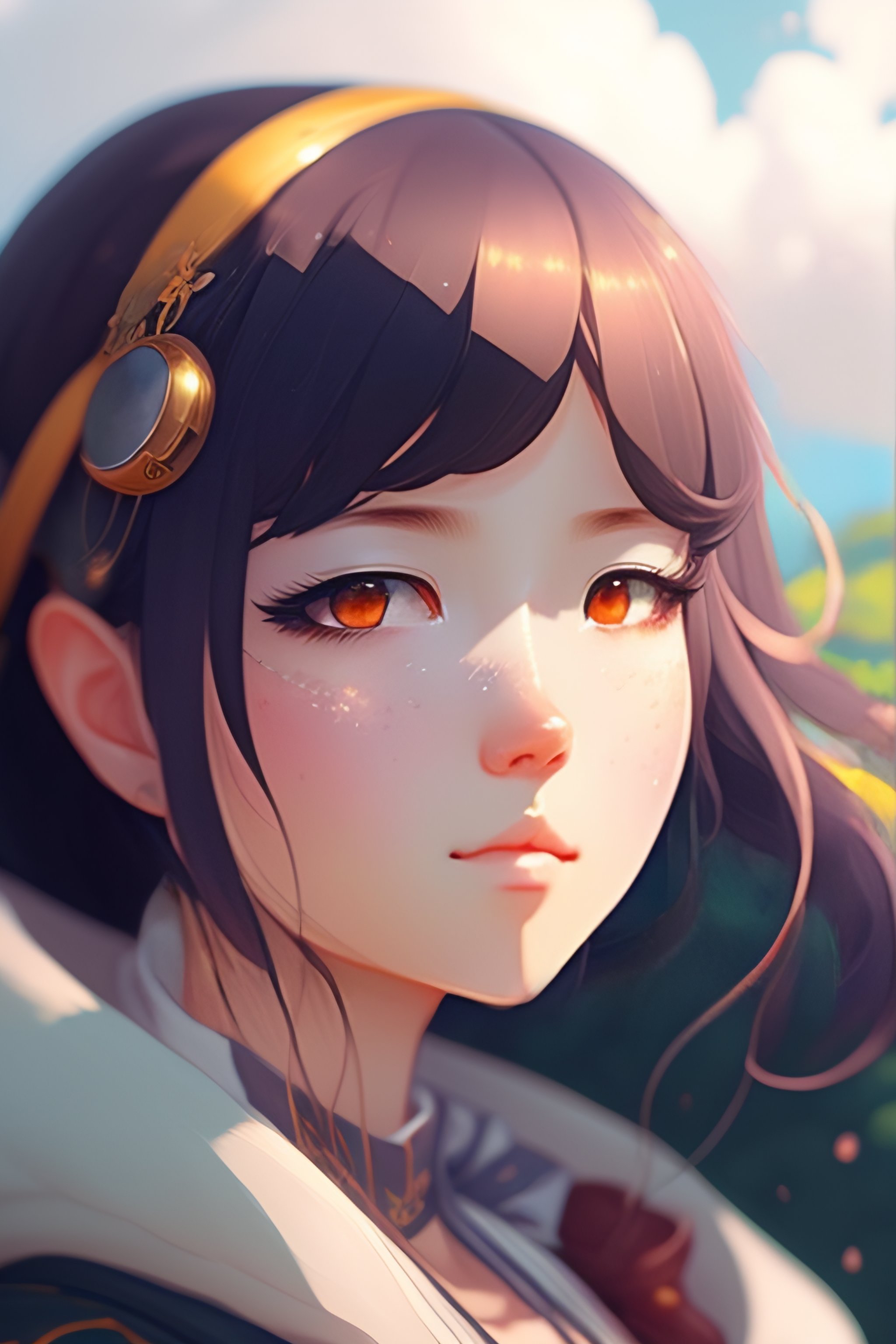 Lexica - Portrait of cute girl, cloudy sky background lush landscape ...