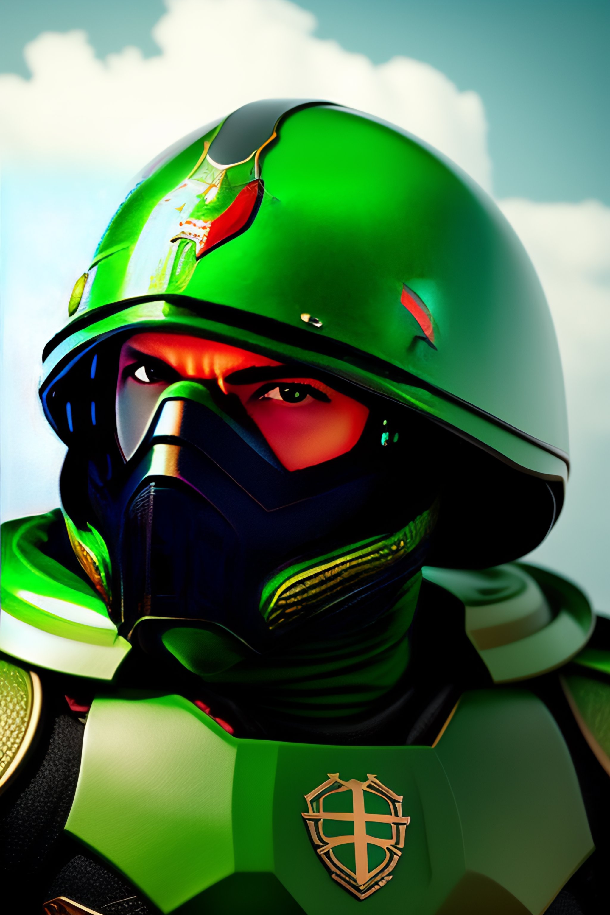 Lexica - A green turtle as the doomslayer,