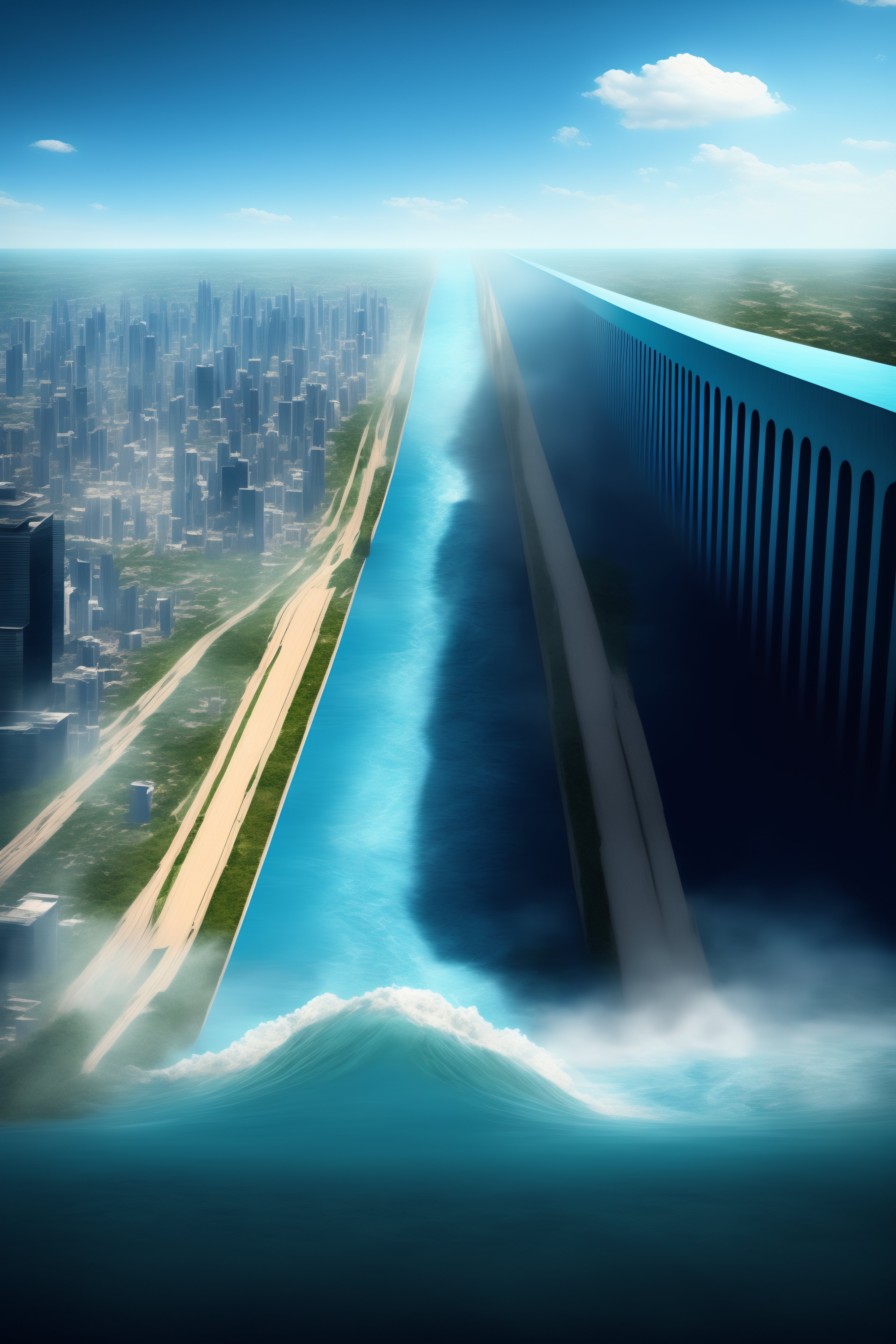 Lexica - Dam cracked, massive blue water flooding, flooded office ...