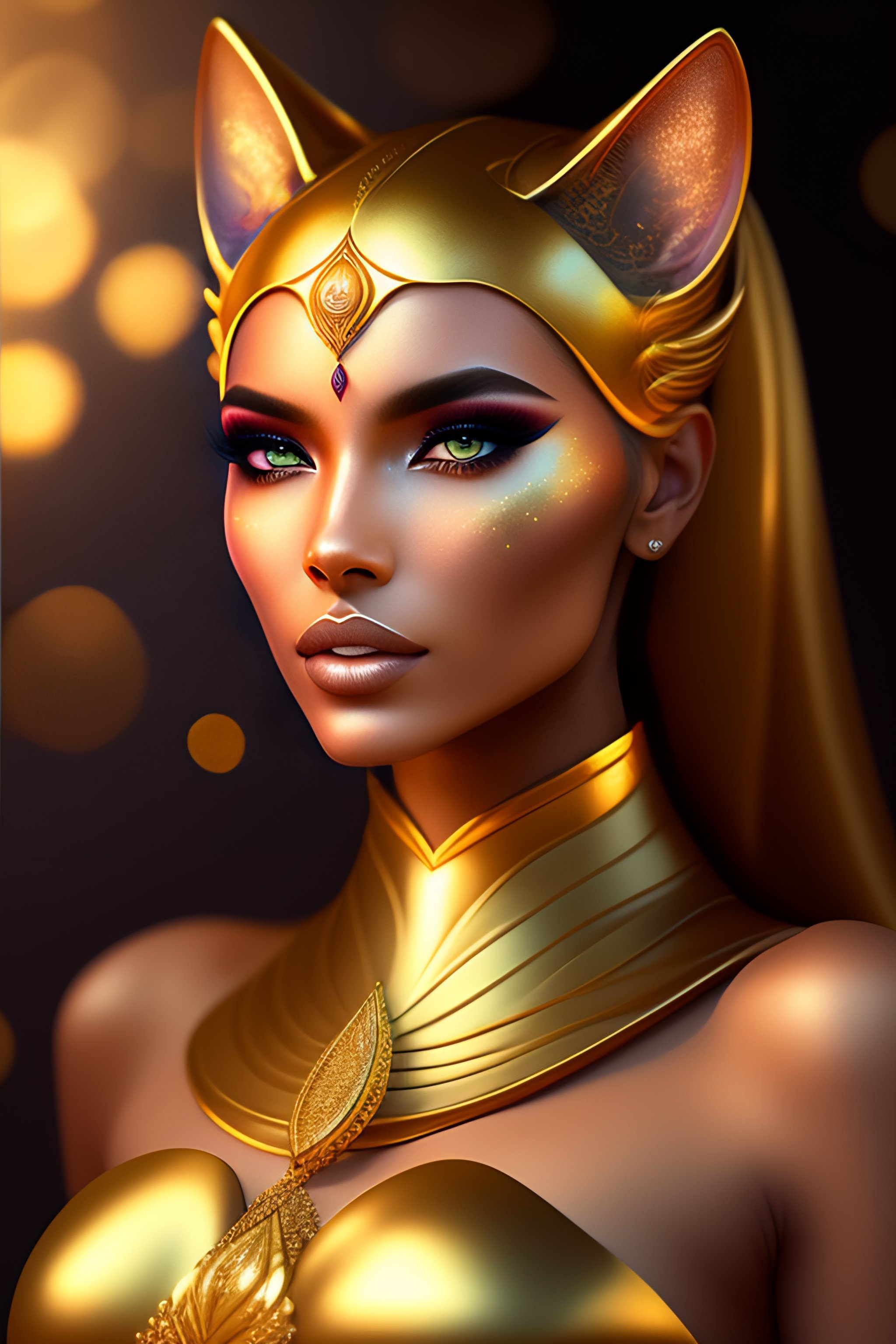 Lexica - Cat head a beautiful cinematic female sand goddess, golden ...