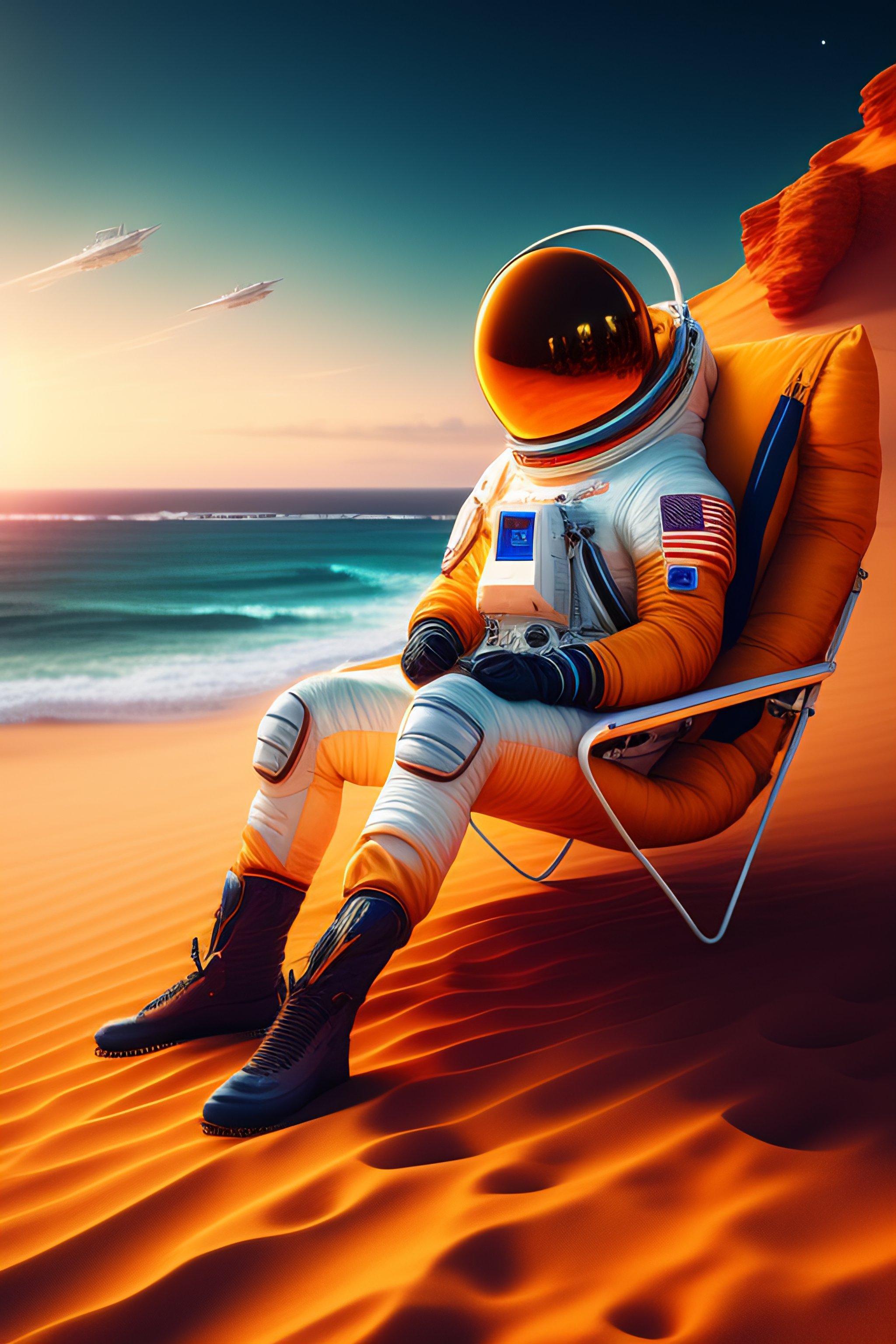 Lexica - An astronaut resting on mars in a beach chair, vibrant ...