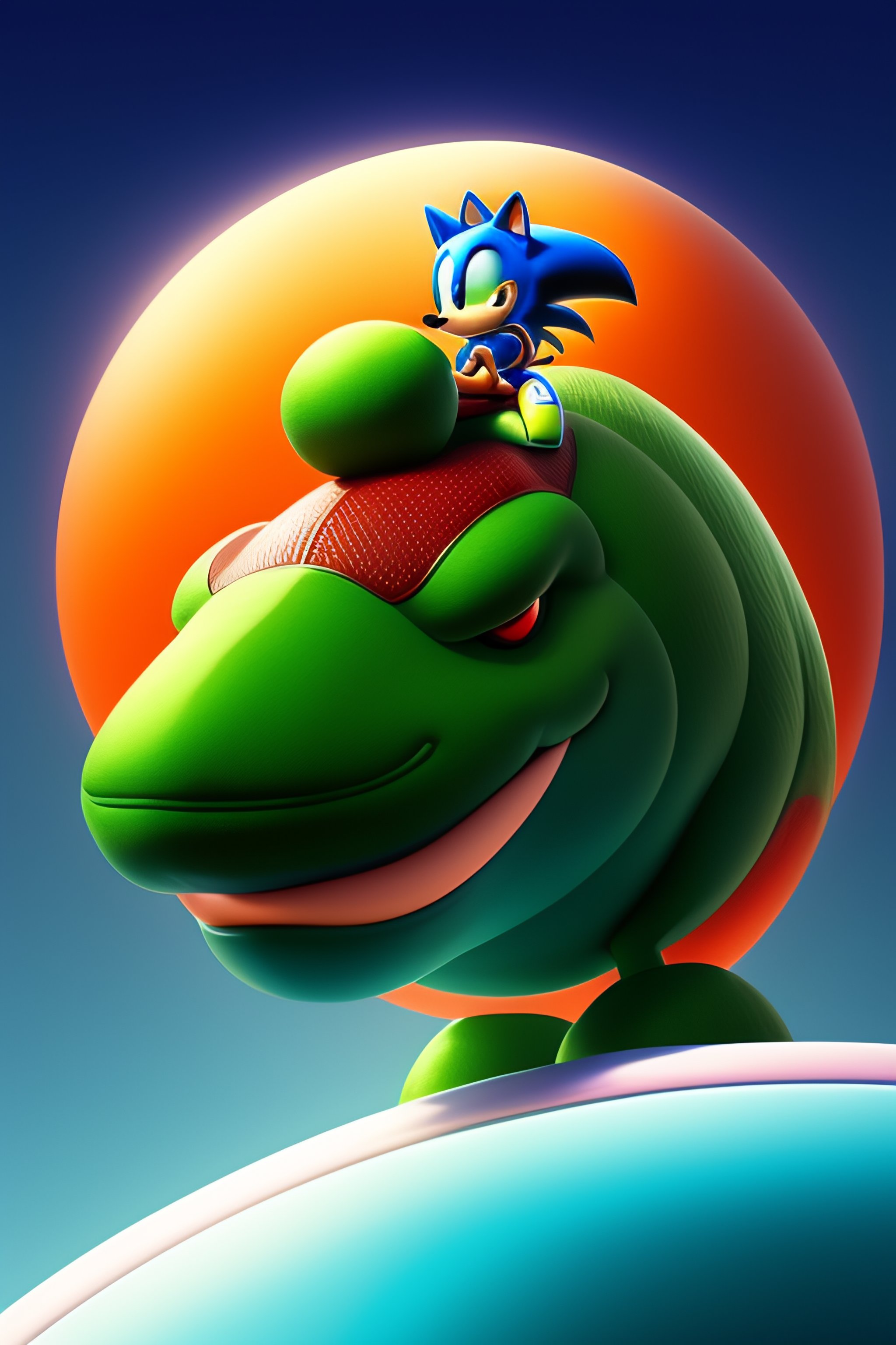 Lexica - Sonic riding on top of Yoshi the dinosaur