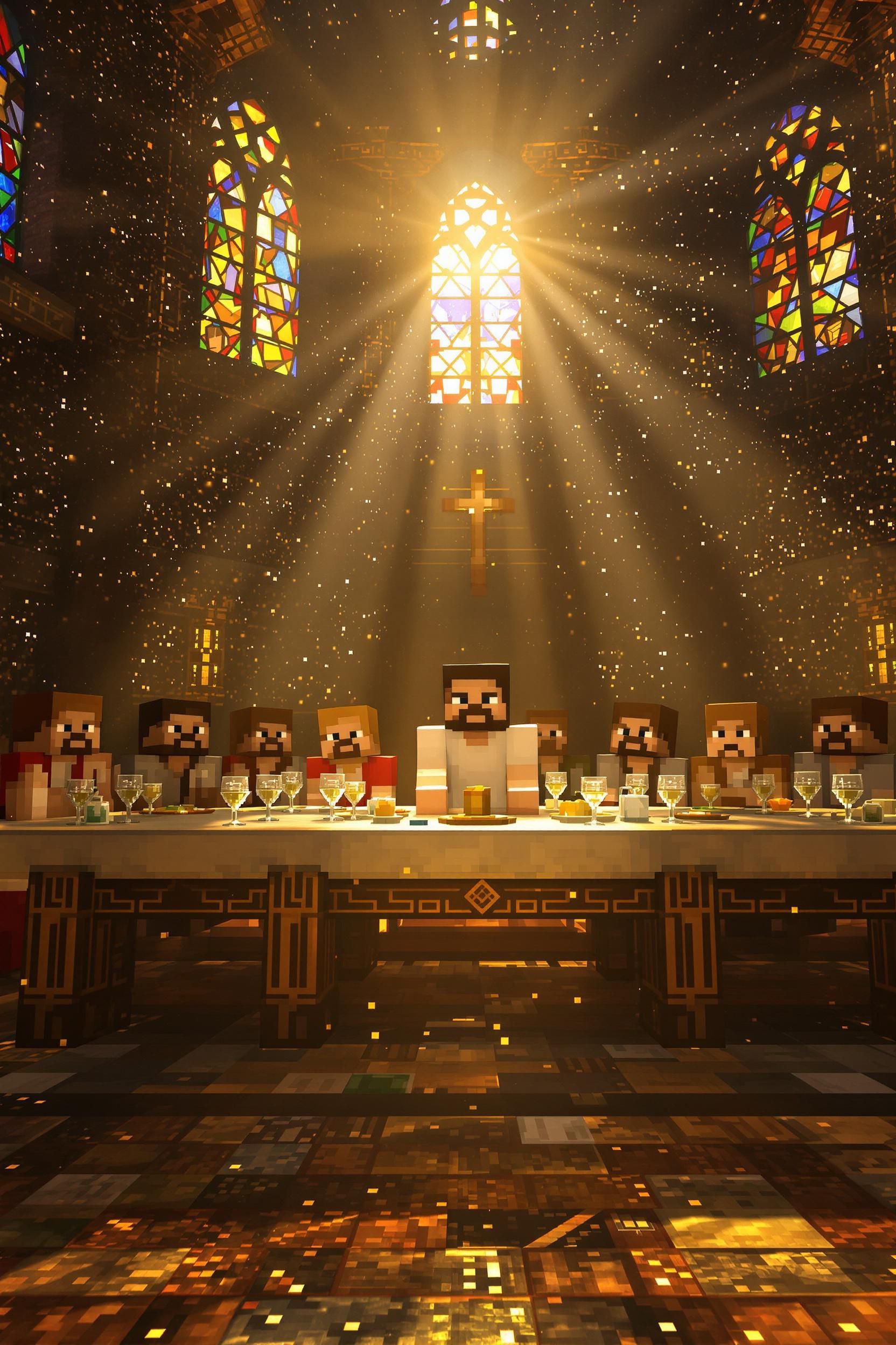 Lexica - Minecraft version of the last supper, ray tracing enabled