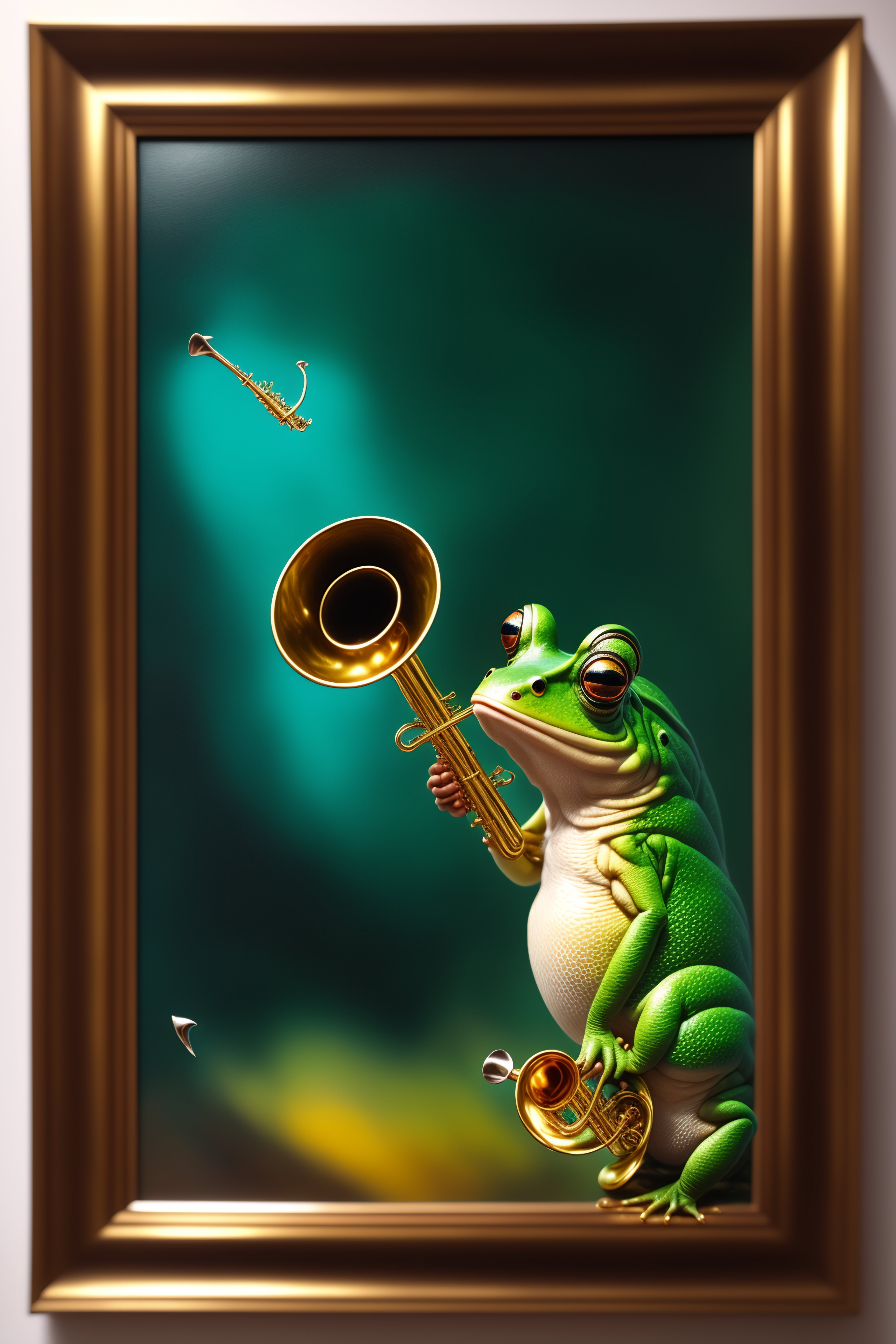 Lexica - A barroco painting of a frog playing the trumpet