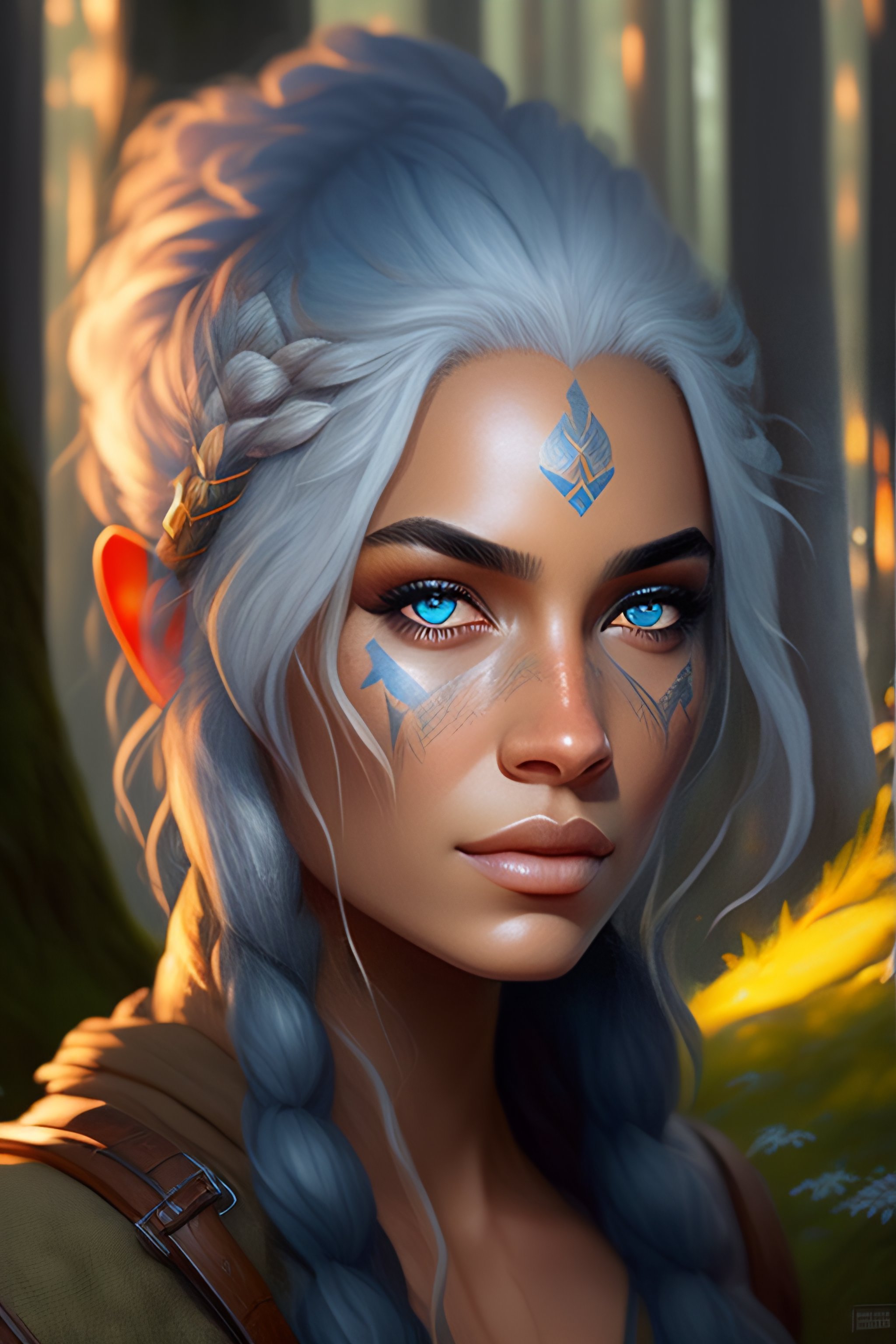 Lexica - A short female, dwarf, druid, gray hair, face scars, pínk eye ...