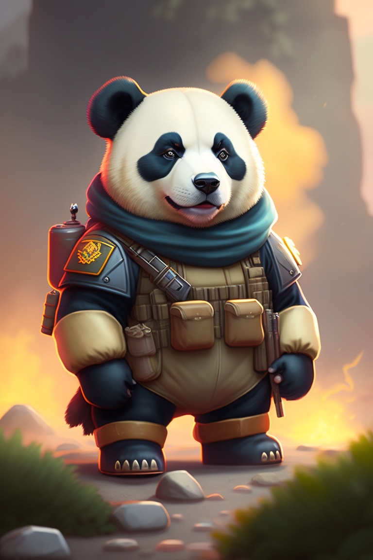Lexica - A panda exhausted on the front line of the army with his ...