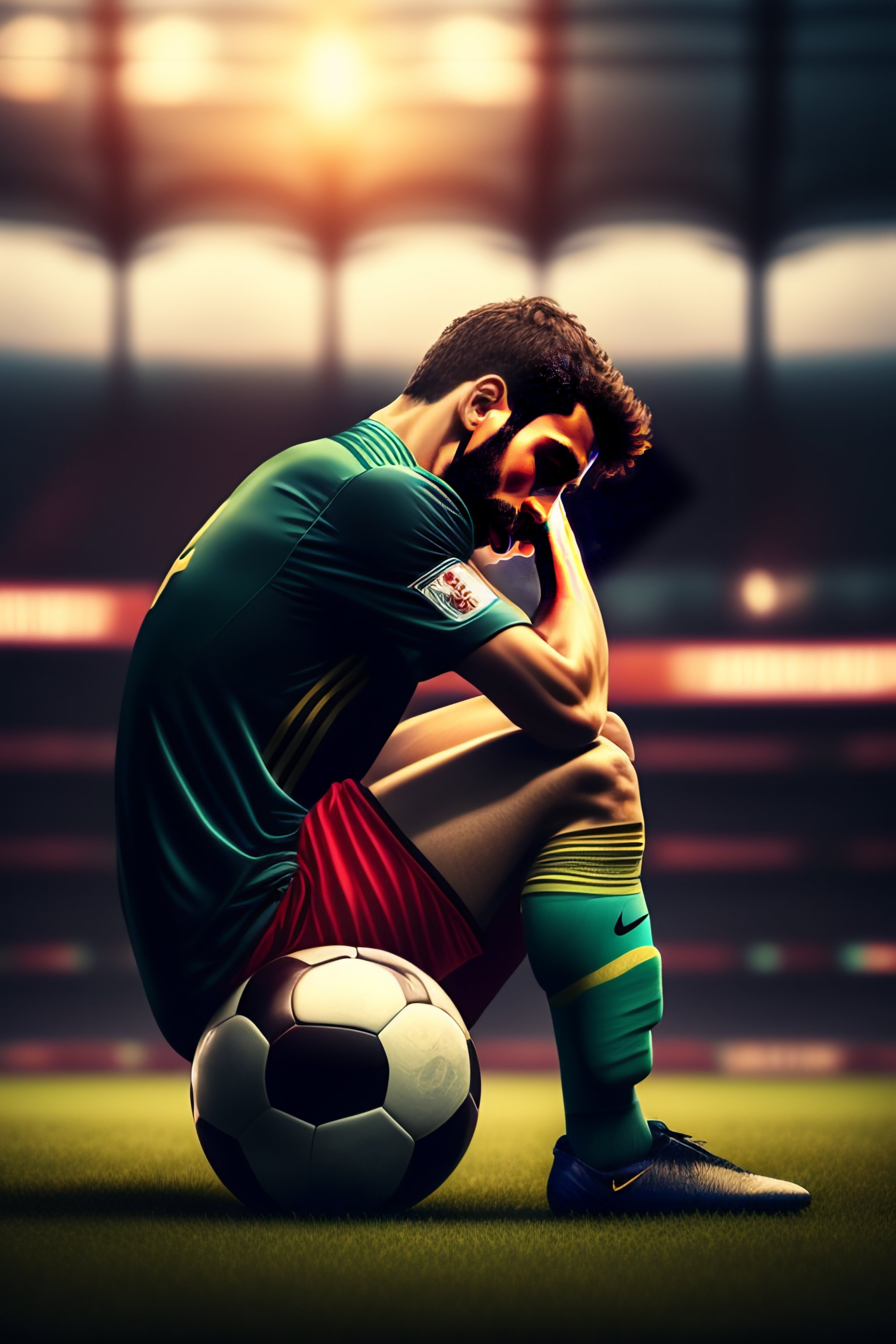 Lexica - Soccer player sad after lose a final game, sadness, realistic