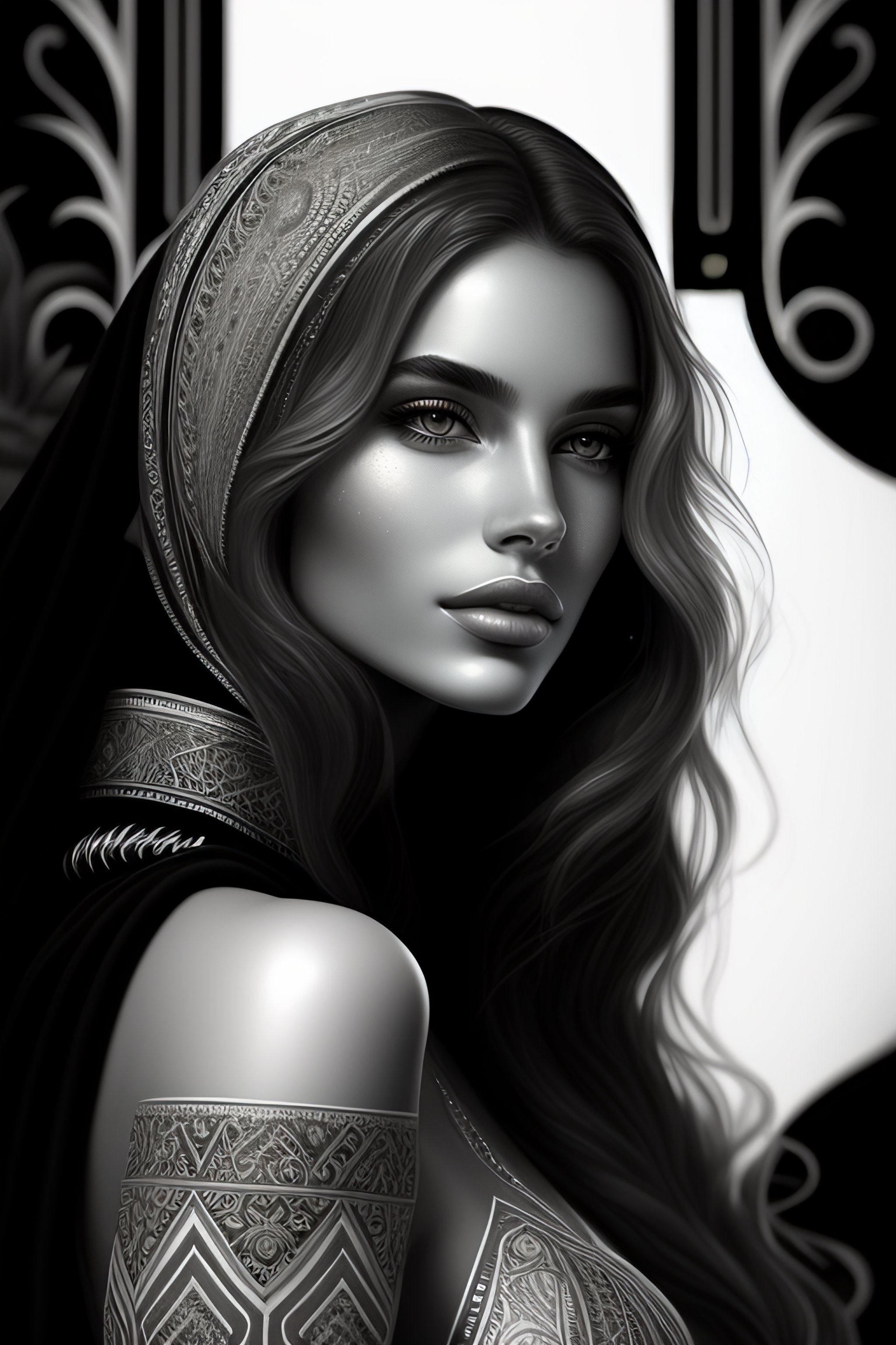 Lexica - Beautiful bohemian young woman, black and white, long gaze,8k ...