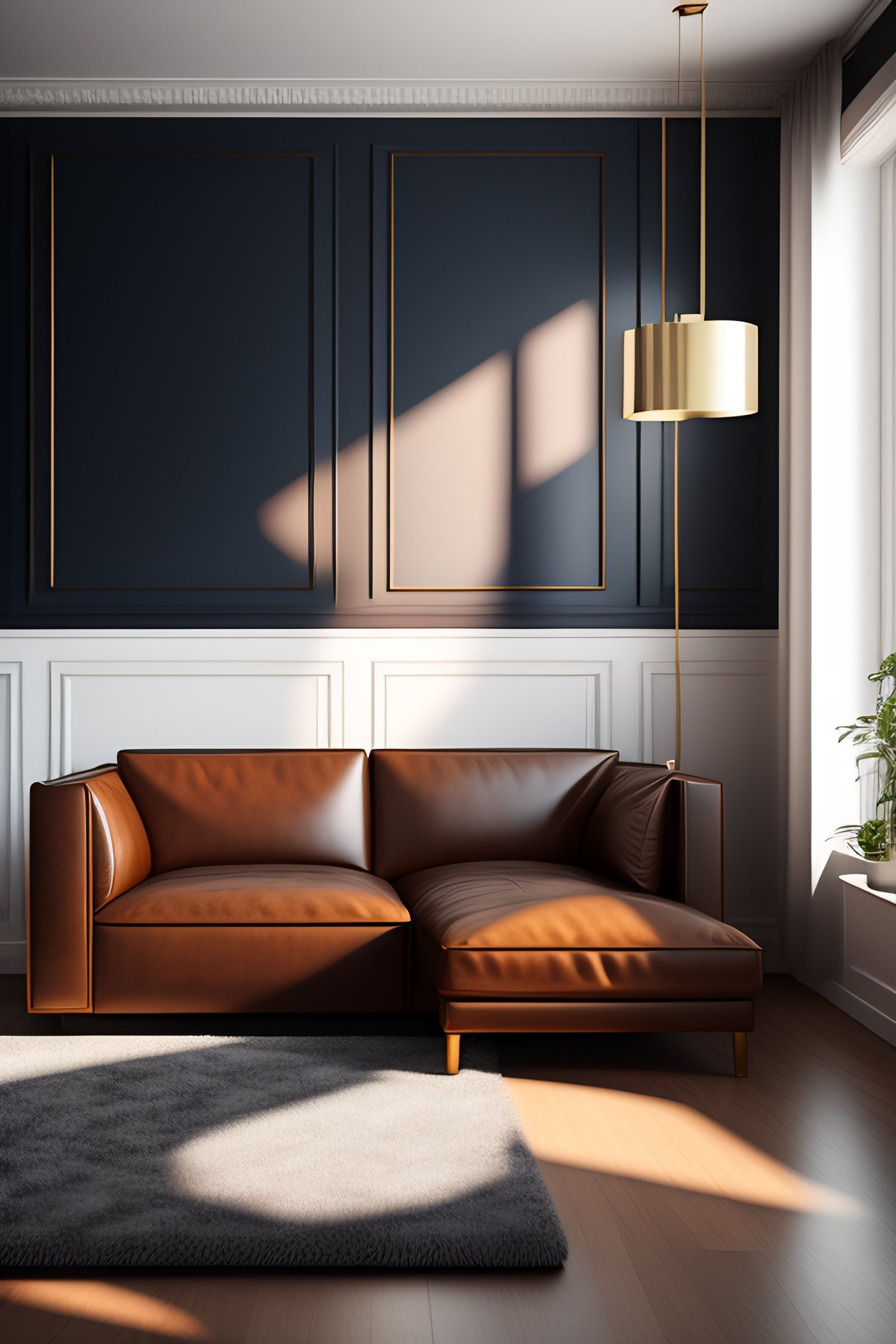 Lexica - Room with dark wall color and a leather couch, above a noble ...