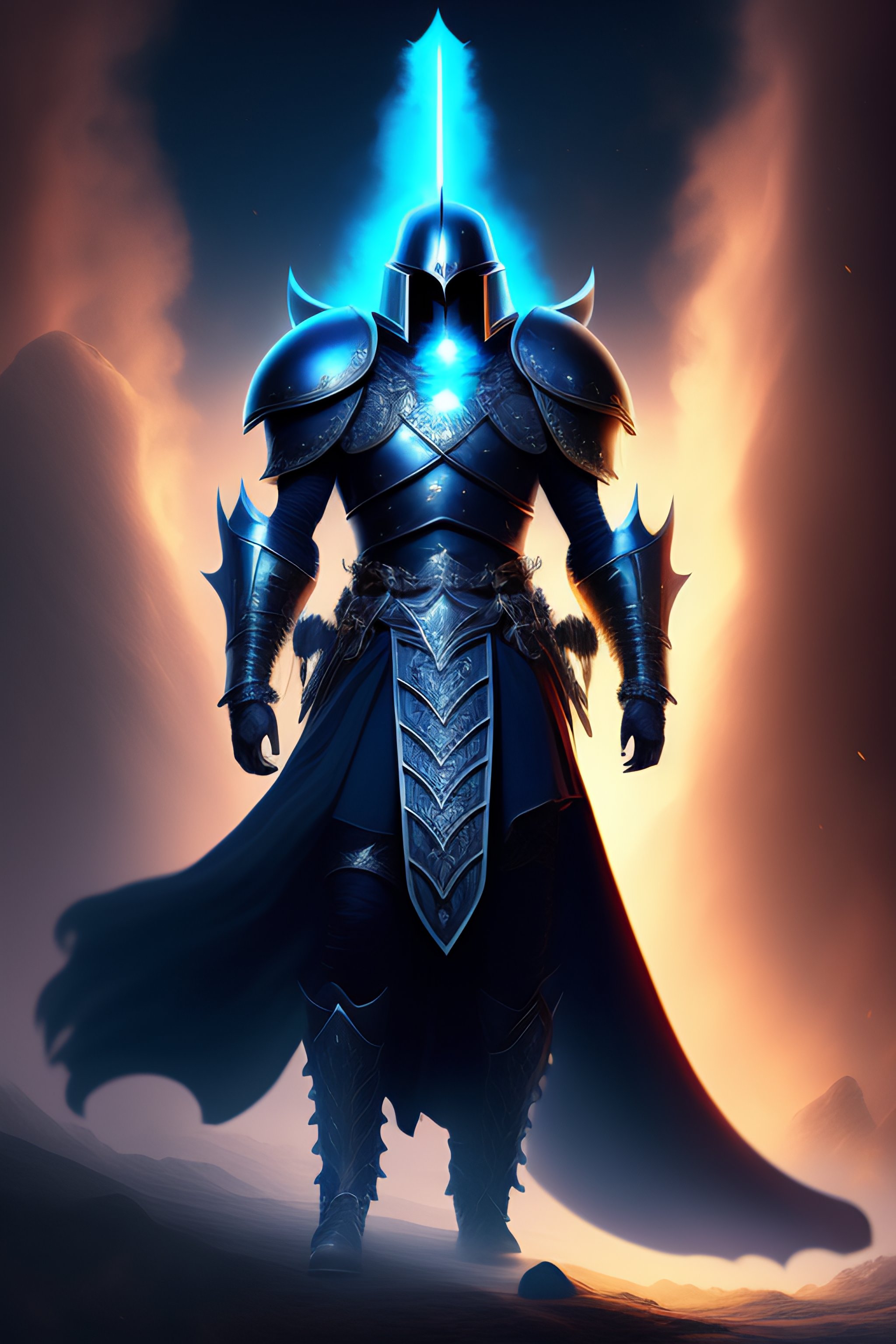 Lexica - Giant skeleton in massive black armour, blue ghostly aura ...