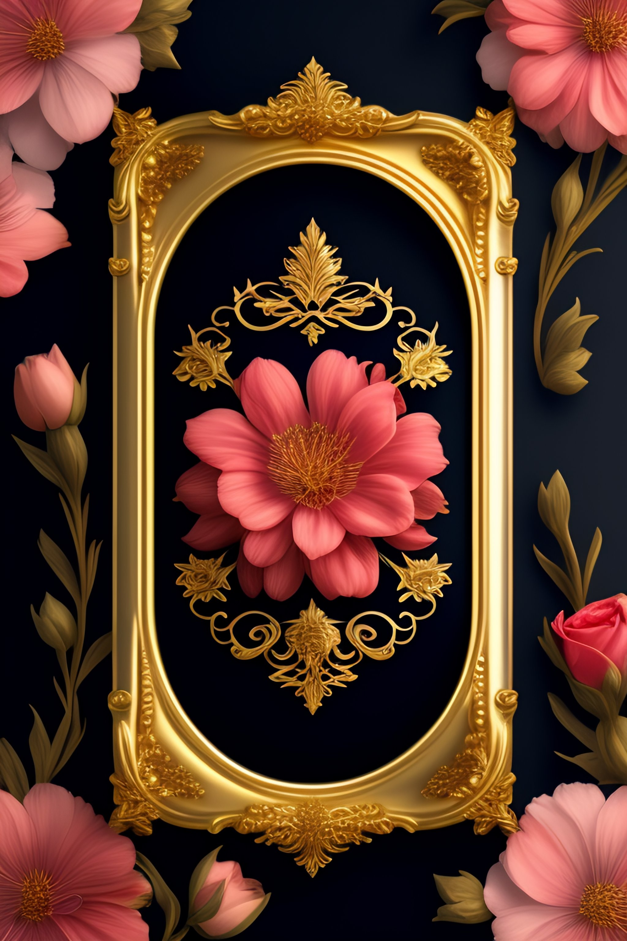 Lexica - "Create a royale feminine, dark floral design frame using a ...