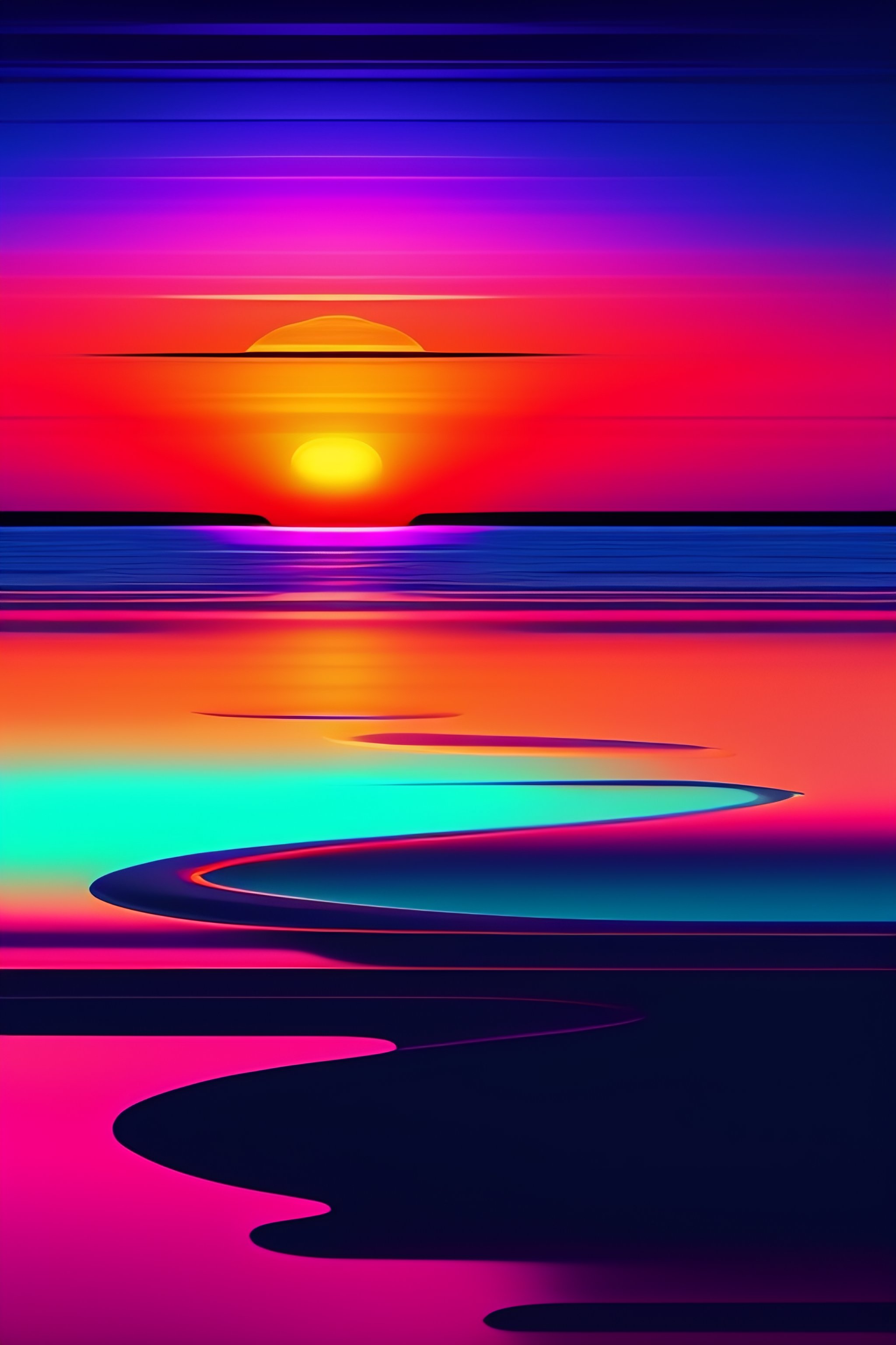 Lexica - A synthwave style sunset above the reflecting water of the sea ...