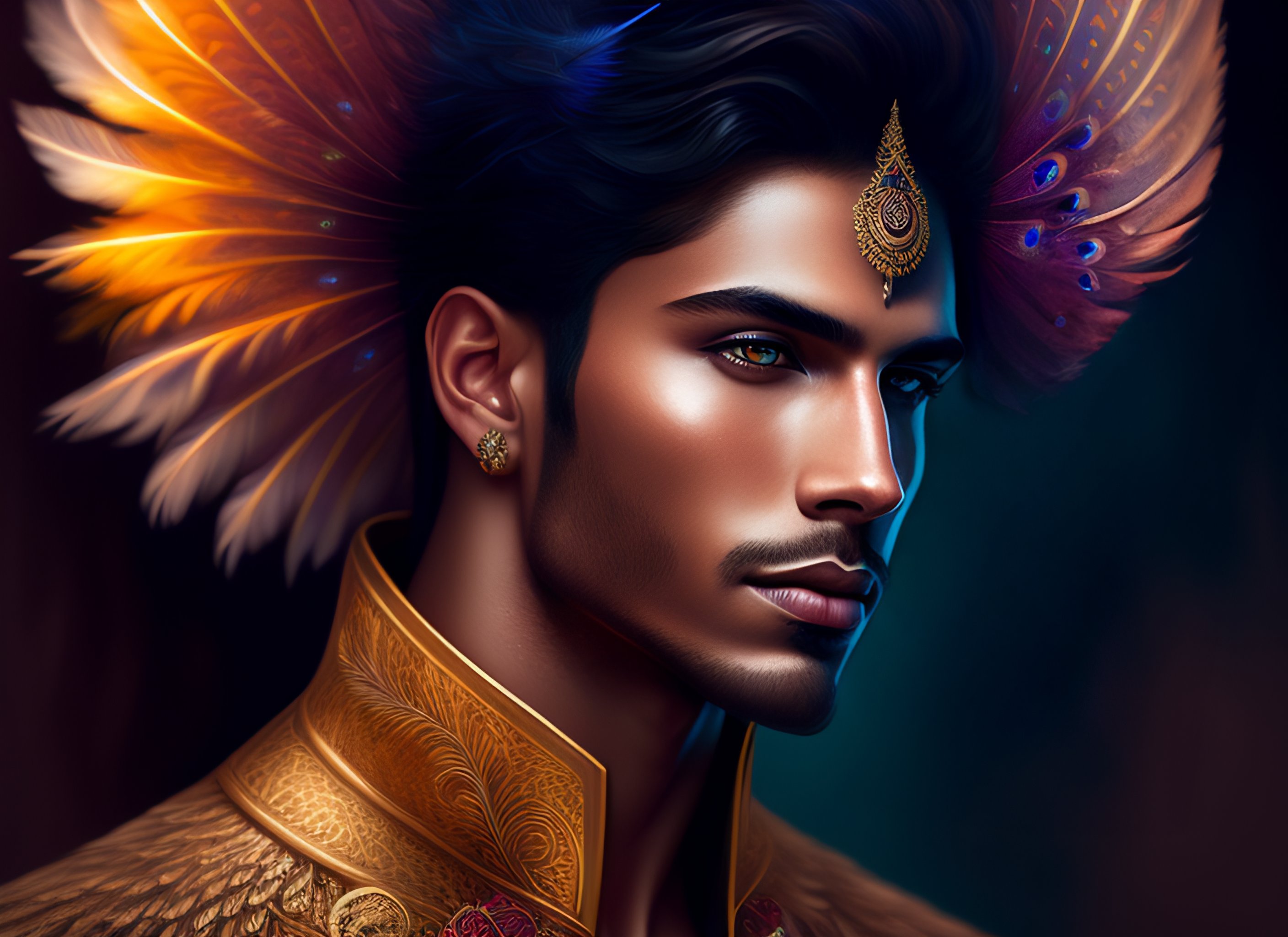 Lexica - Beautiful portrait of an attractive Prince wearing a peacock ...
