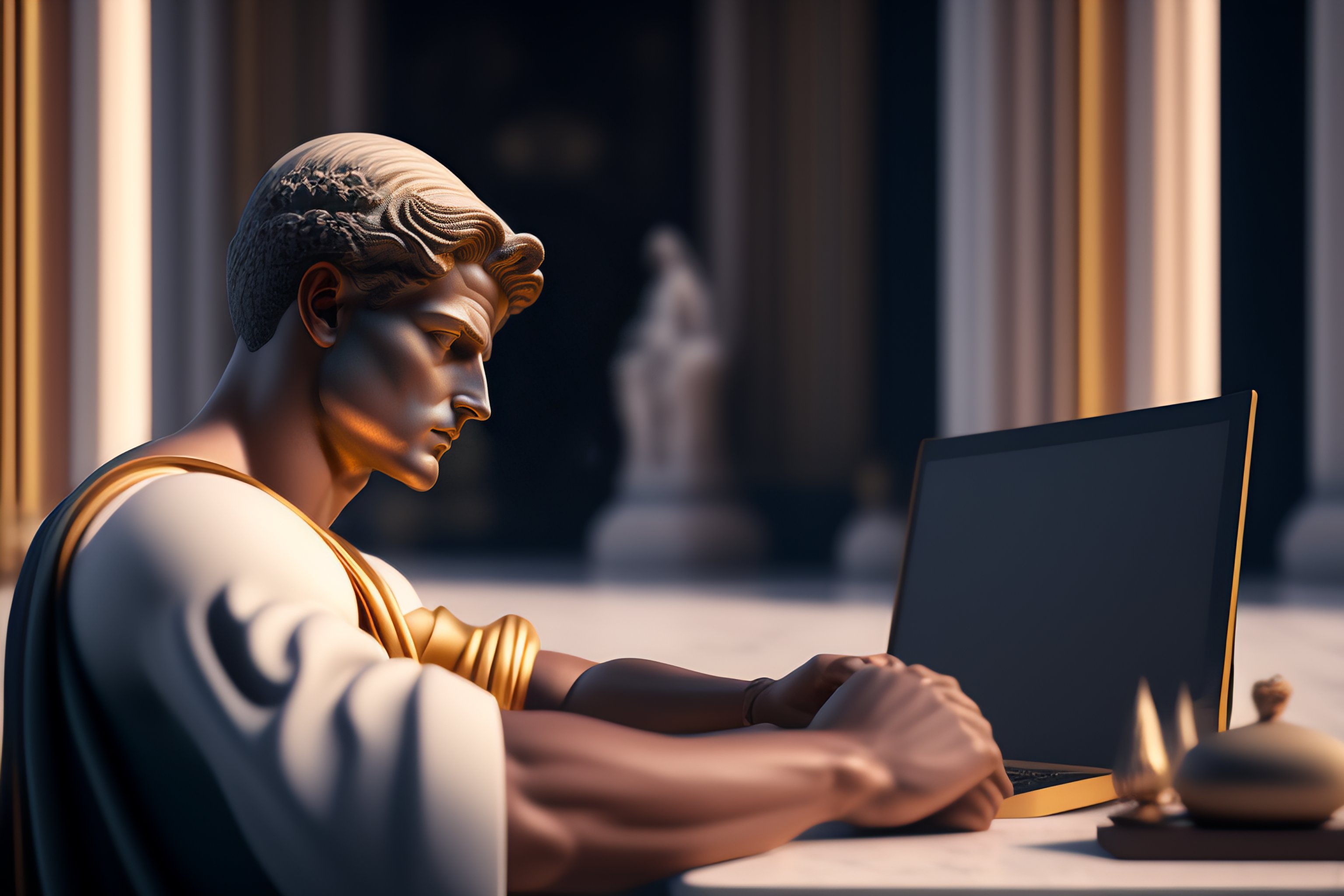 Lexica - A portrait of a marble statue man coding on his computer, in ...