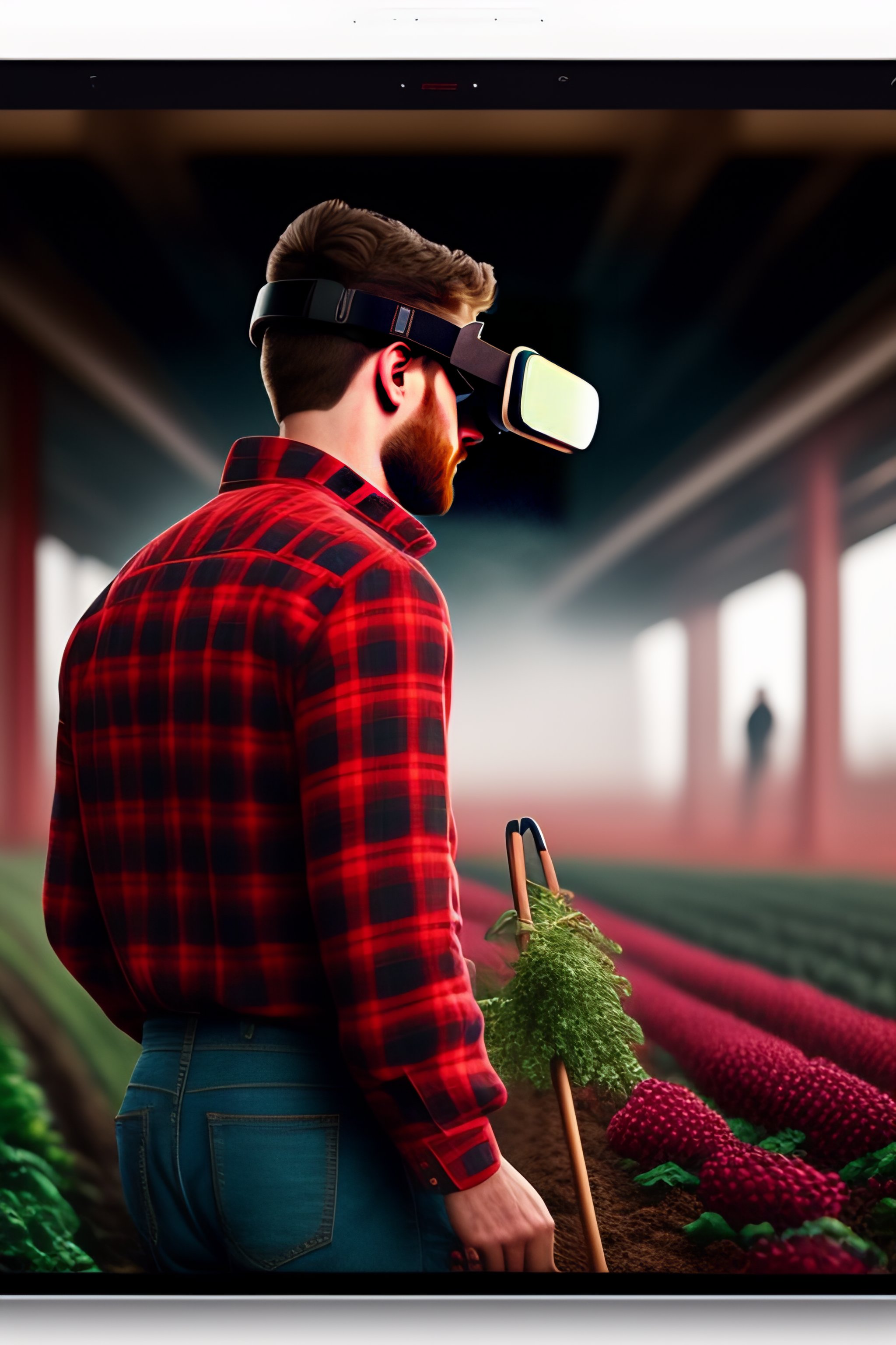 Lexica - A portrait of sad young farmer using a virtual reality headset ...