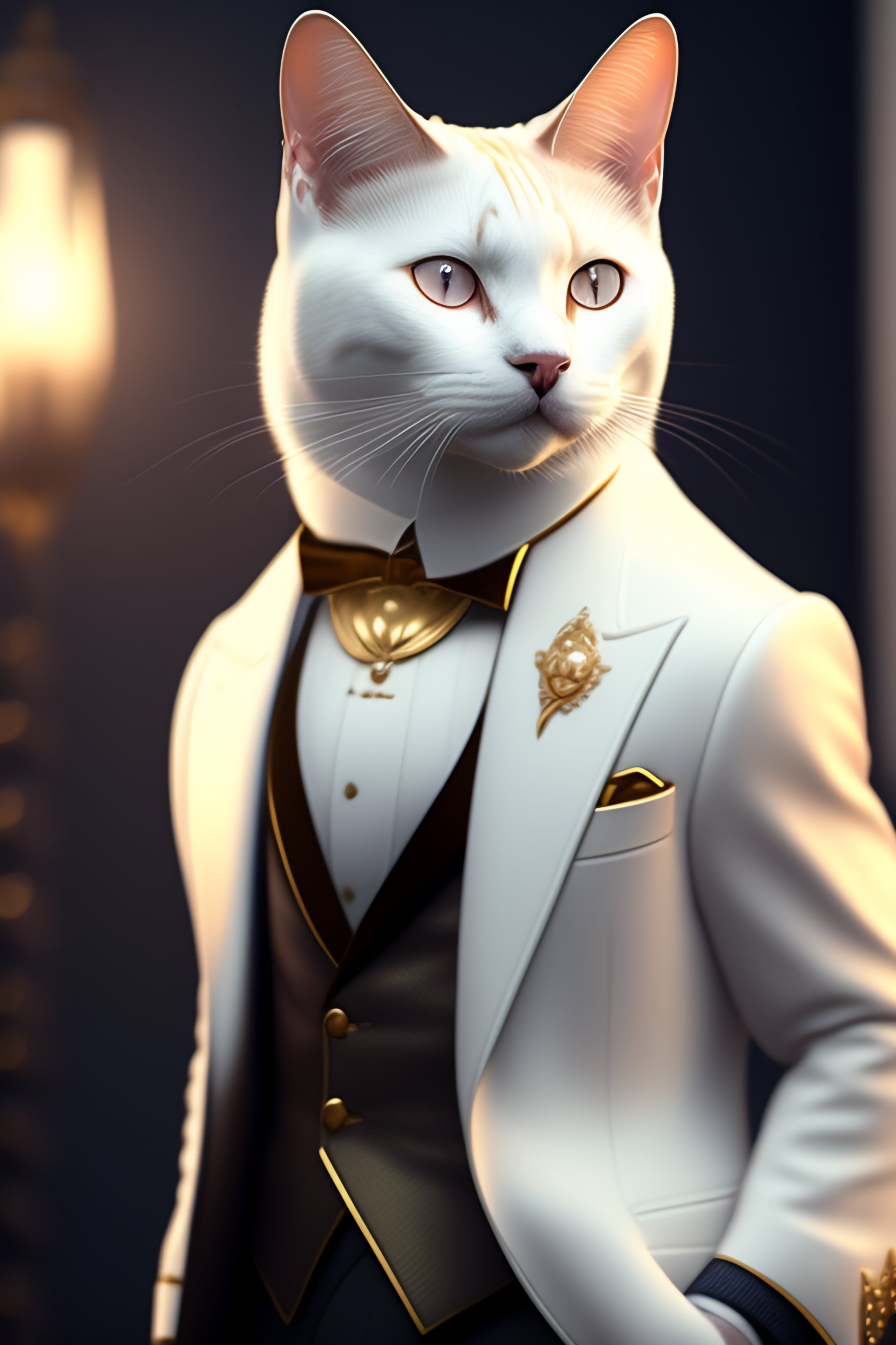 Lexica - A white cat wearing a formal overcoat, hyperrealistic, concept ...