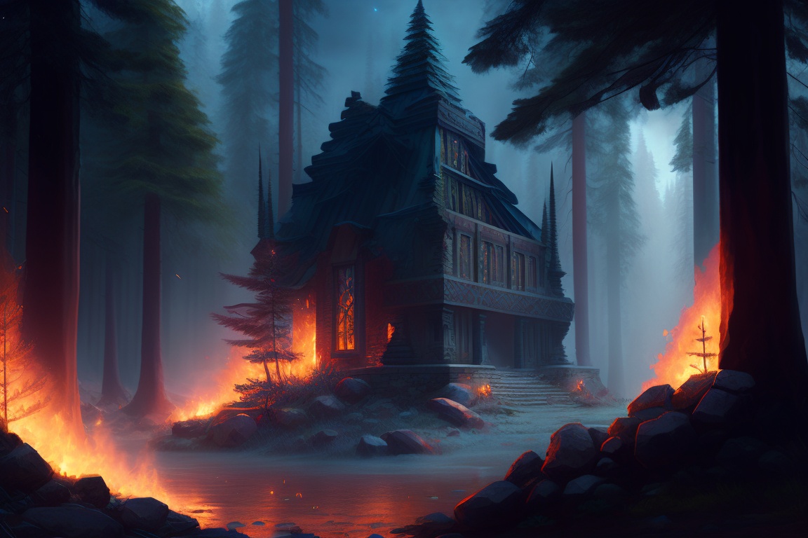 Lexica - Warzone in a big magical forrest, ruins, fire