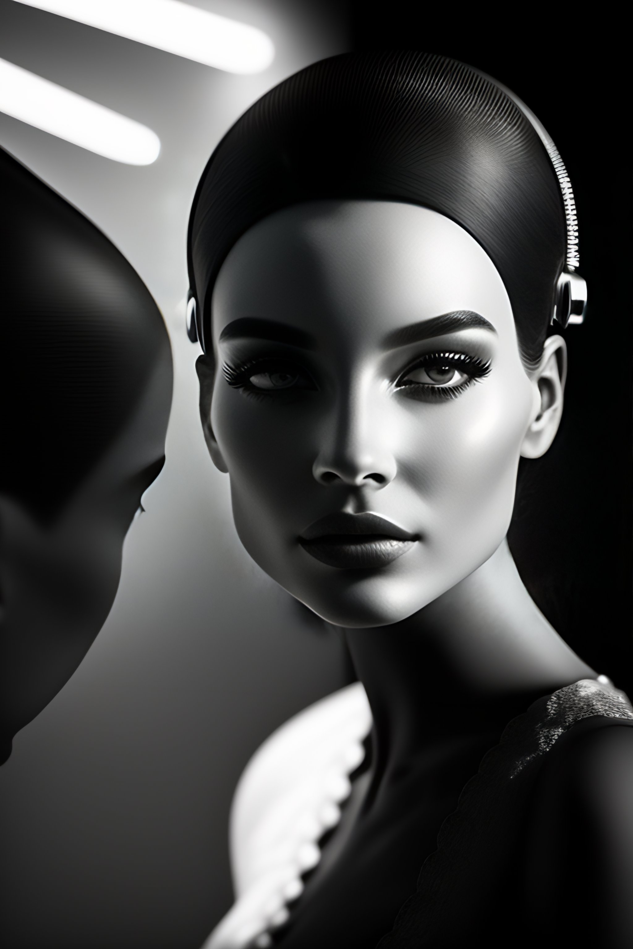 Lexica - Black and white high quality photo of a female AI-cyborg-doll ...