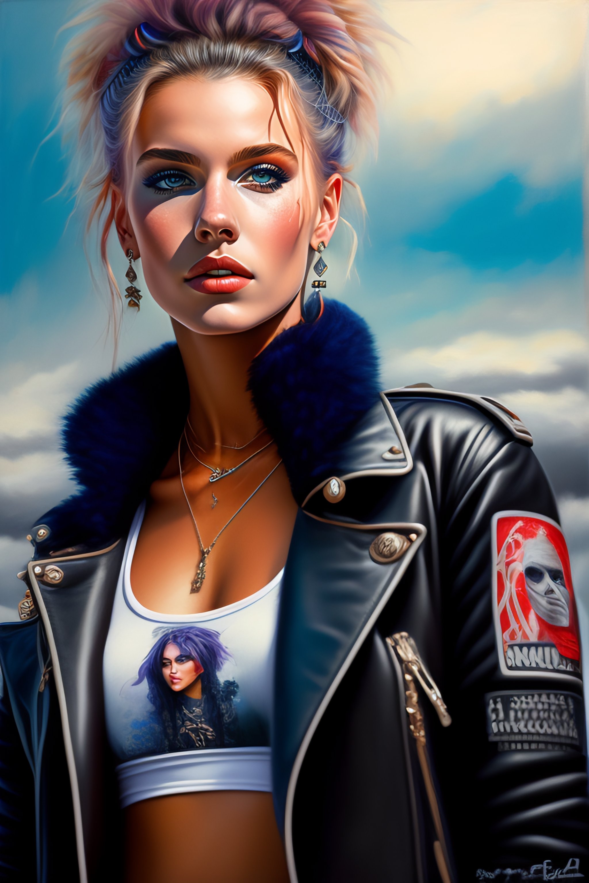 Lexica - Cute punk rock girl, mad max jacket, renaissance, cables on ...