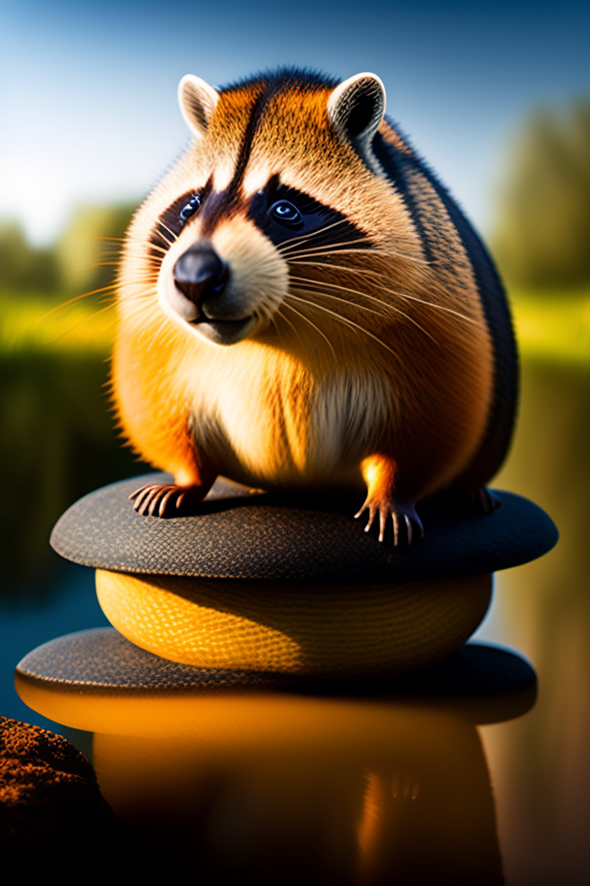 Lexica - A Racoon riding a capybara