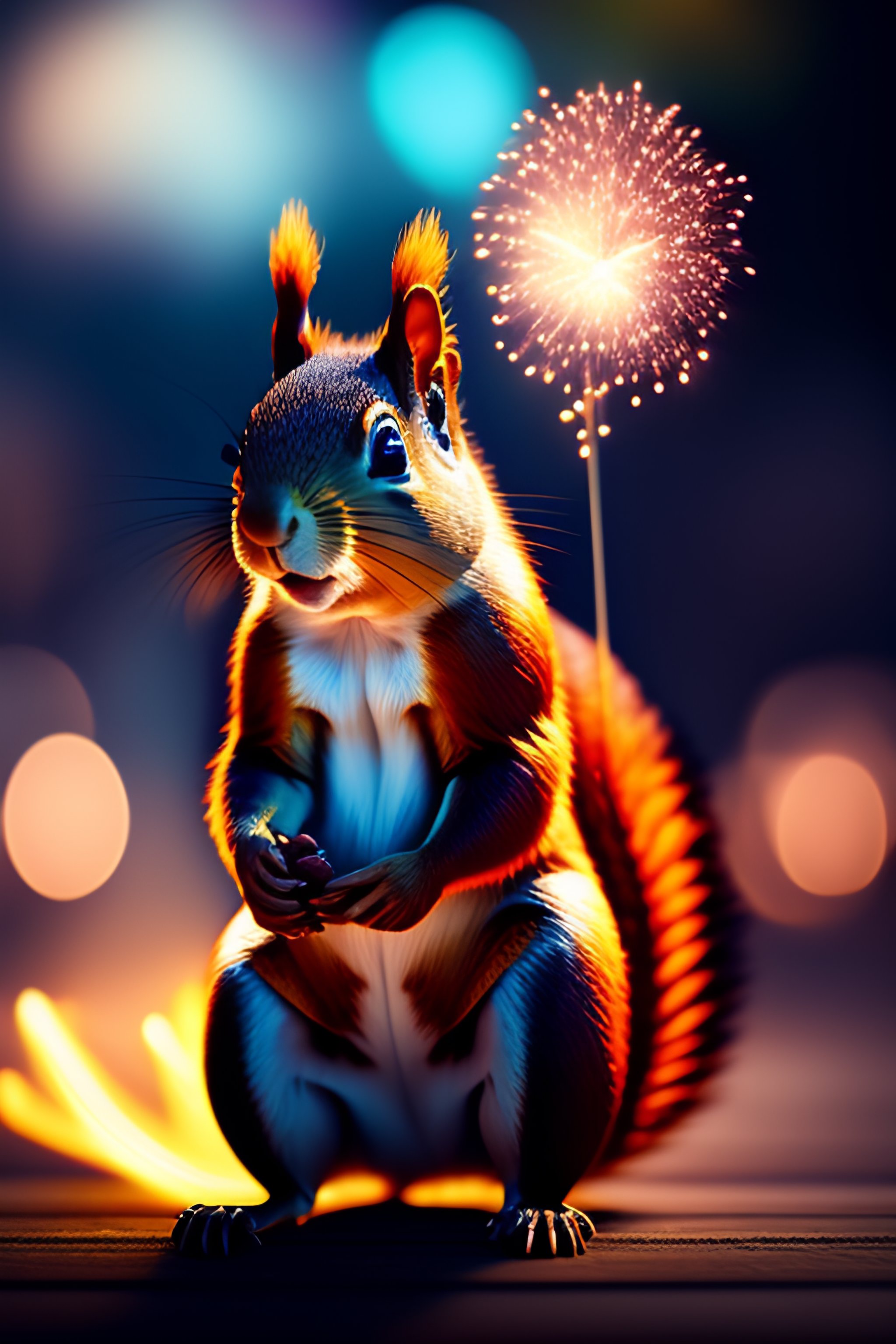 Lexica - Squirrel, holding fireworks, royal outfit, at night, 8k ...