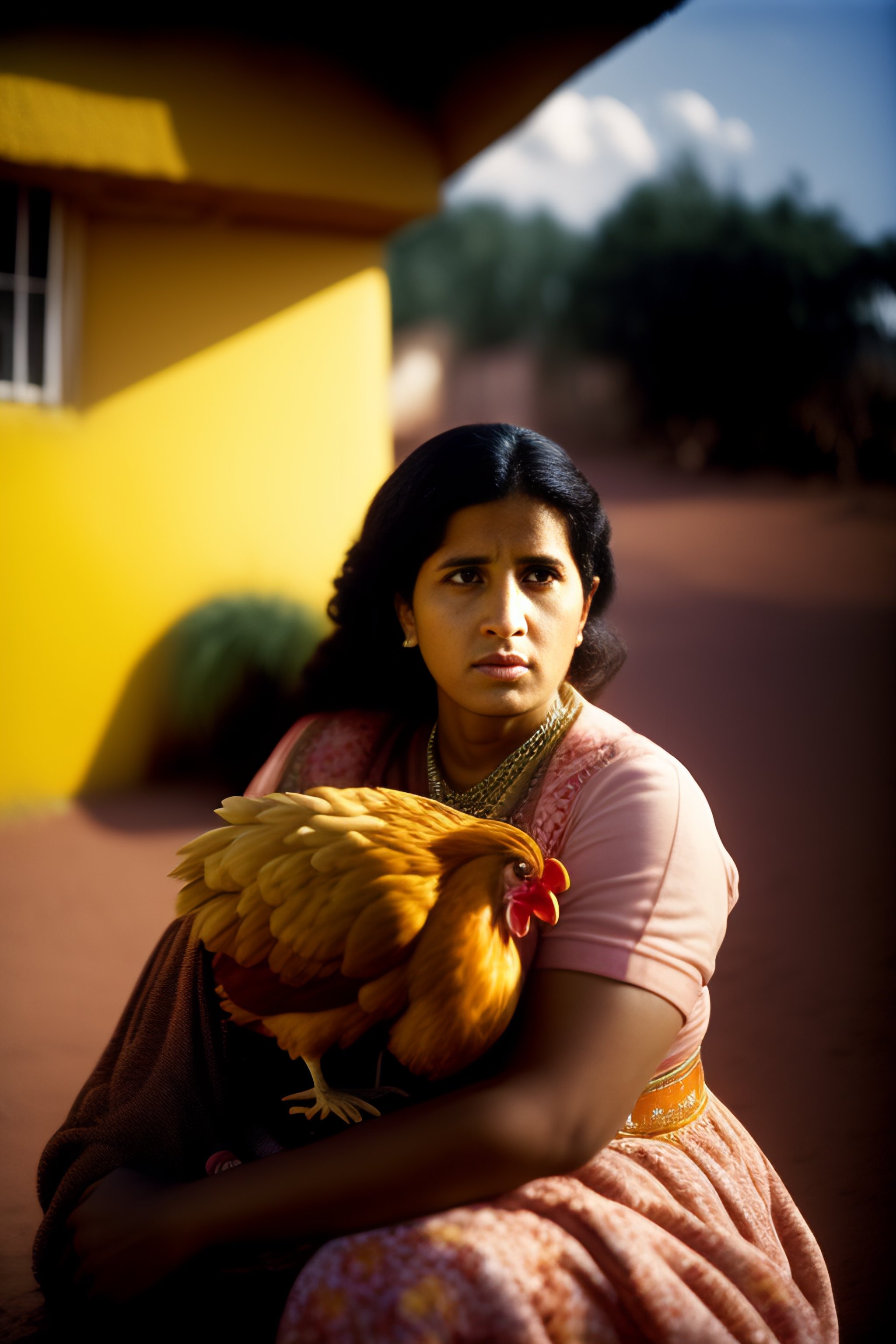 Lexica - Alex Webb photography , casual woman while with her chicken ...