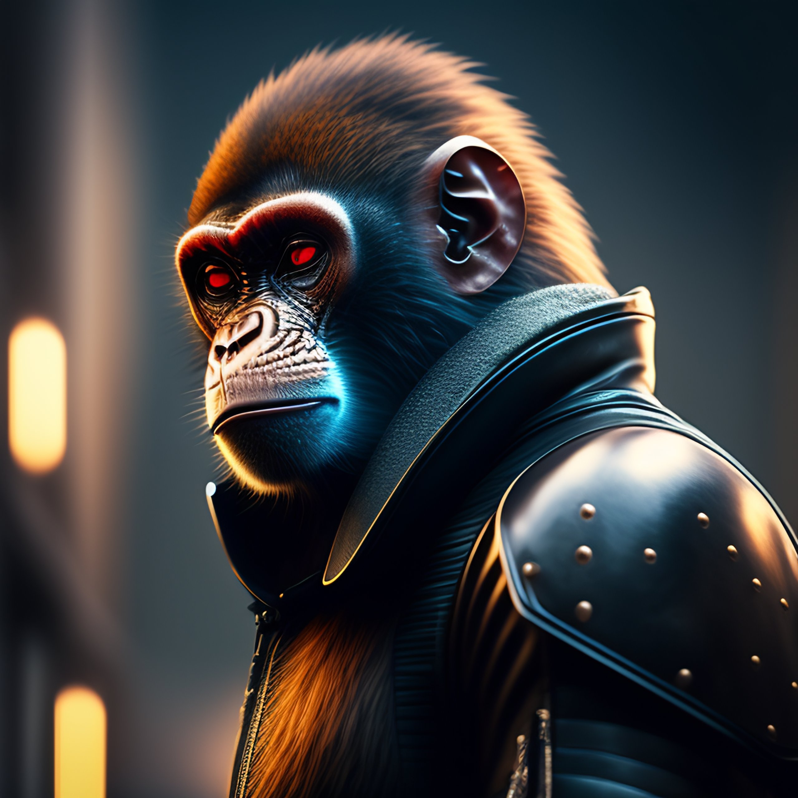 Lexica - Monkey cyberpunk cyborg, side portrait, realistic animal, half ...