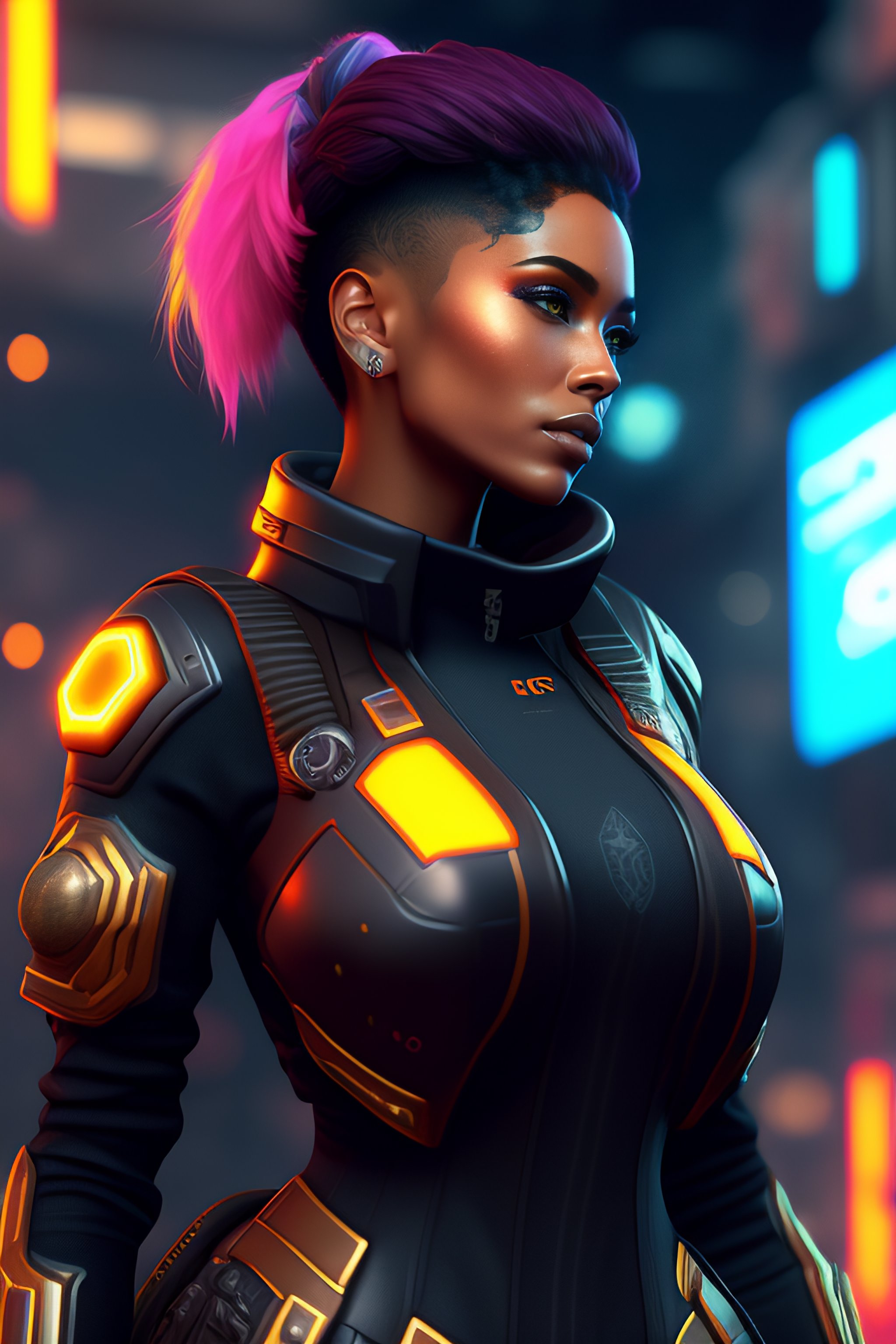 Lexica - Mech Punk clothes with short hair girl, battle status, hyper ...