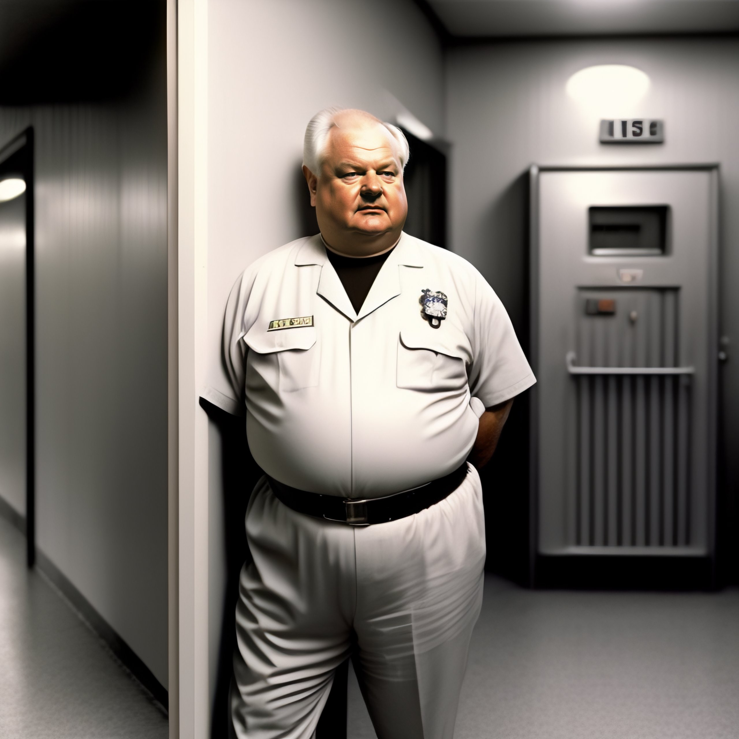 Lexica - Full body shot of benny hill as an inmate prisoner in jail, 2022