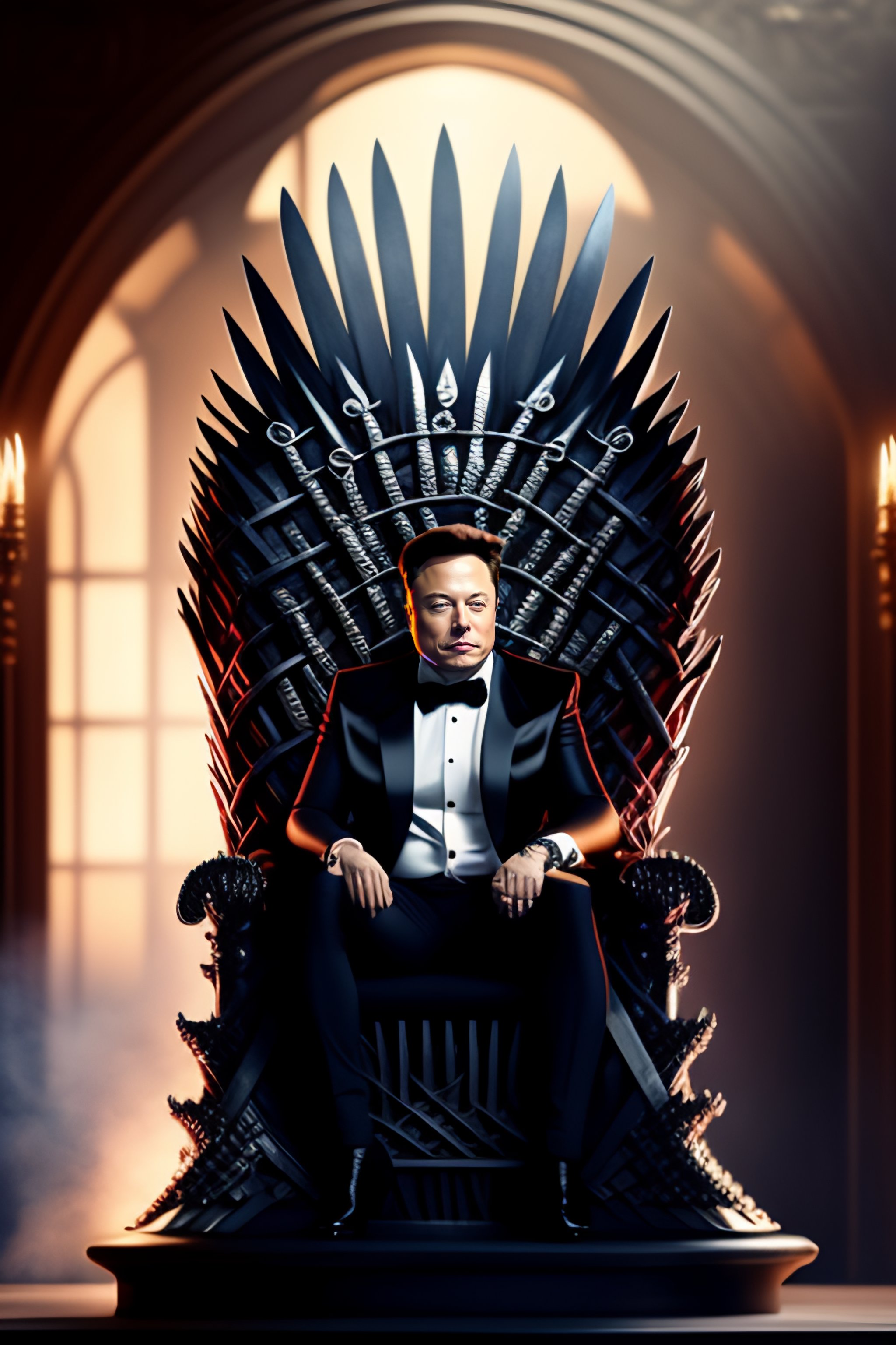 Lexica - Elon Musk sitting on the iron throne from Game Of Thrones