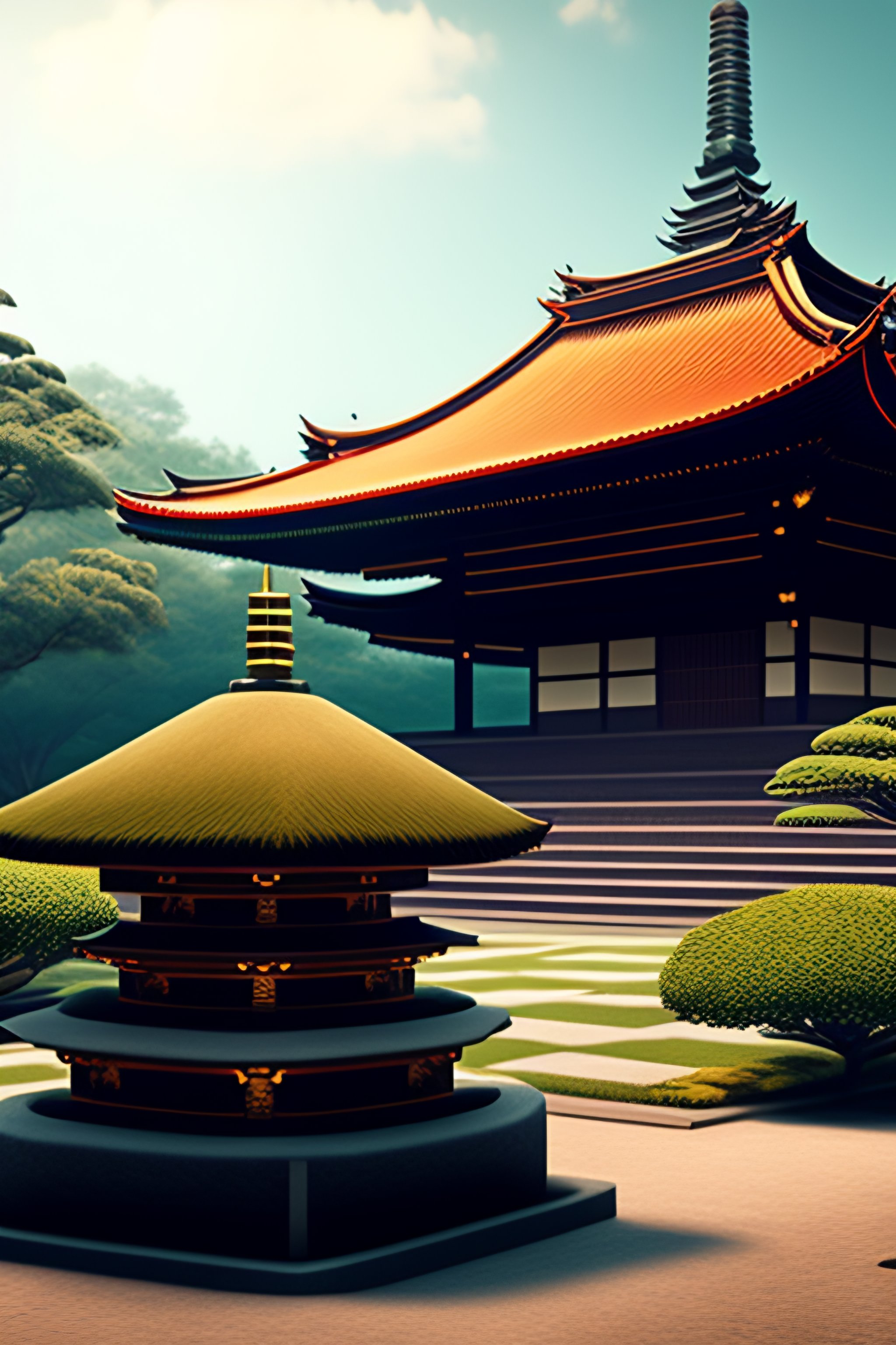 Lexica - Japanese temple background with an arena with a matt like ...