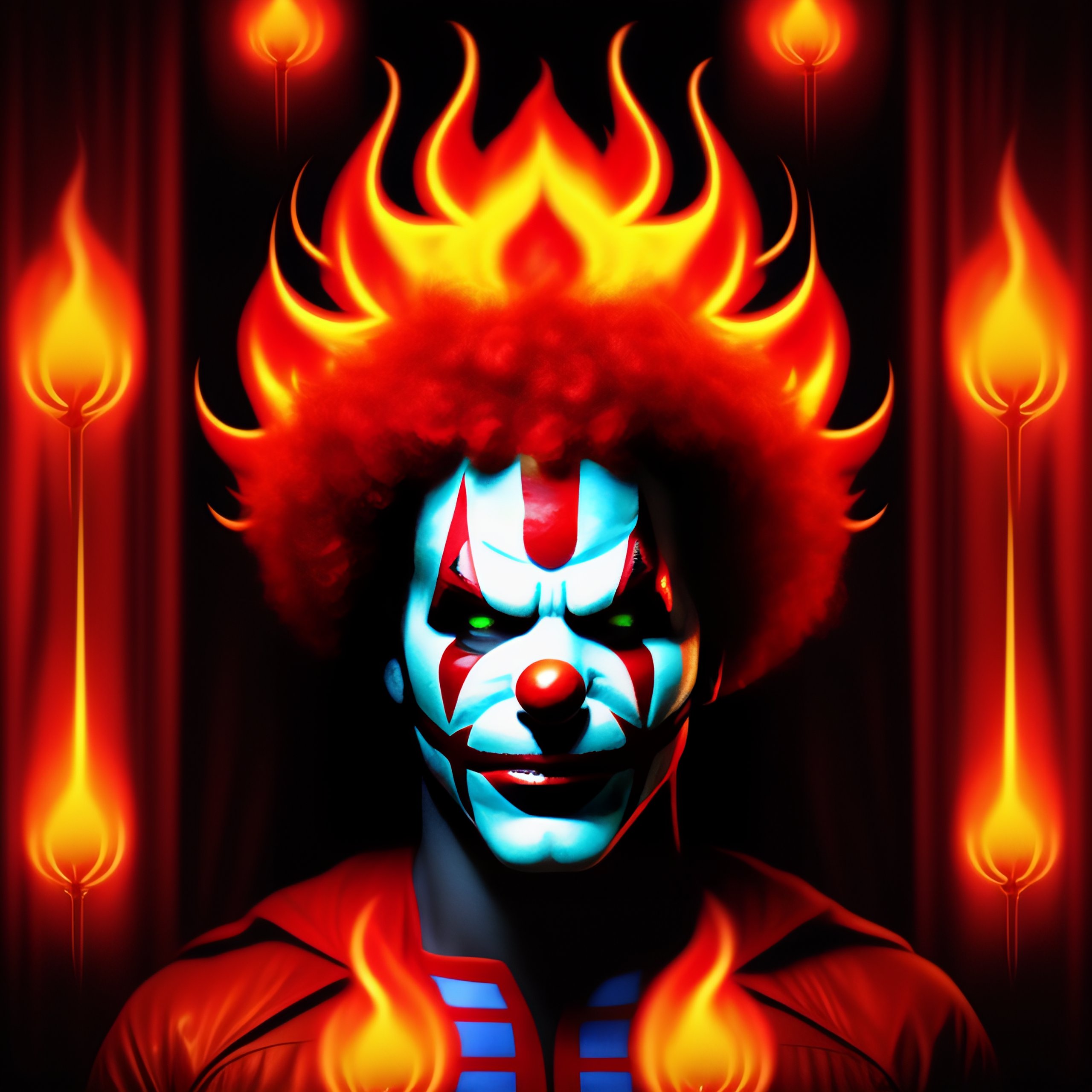 Lexica - Marvel comic style, crown of flames, horror, clown, ambient ...