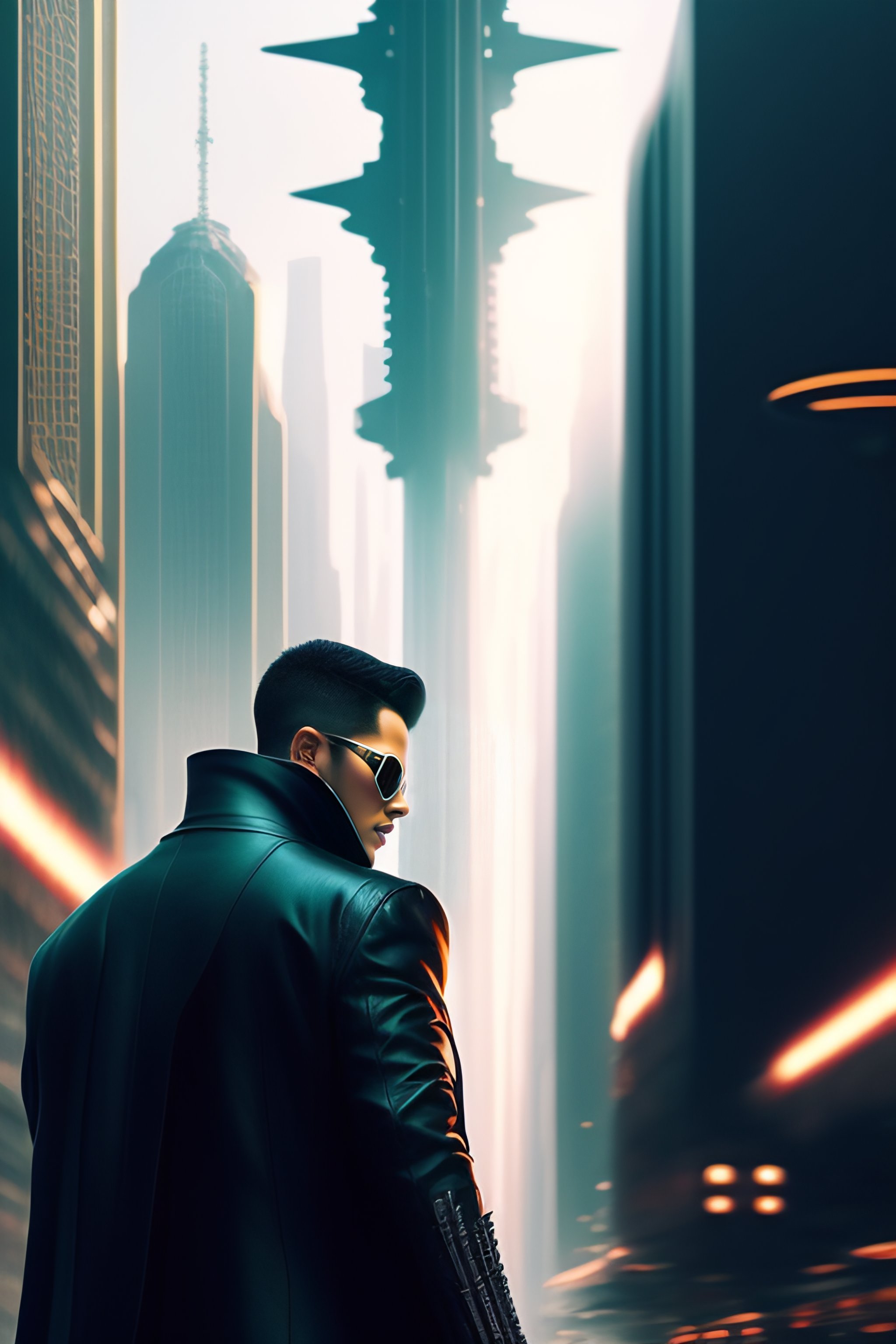 Lexica - Neo from the matrix, flying through cyberpunk city, big tall ...